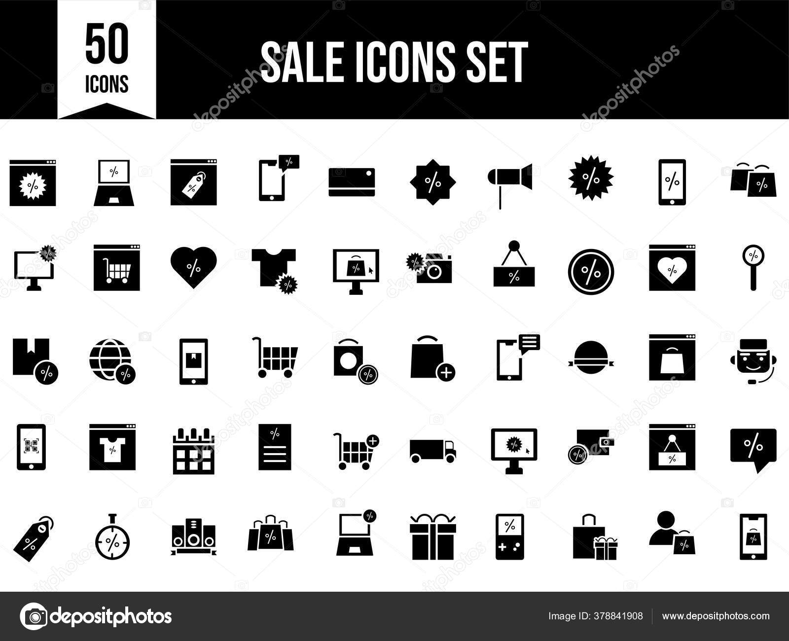 Black White Sale Icon Set Flat Style Stock Vector Image by ...