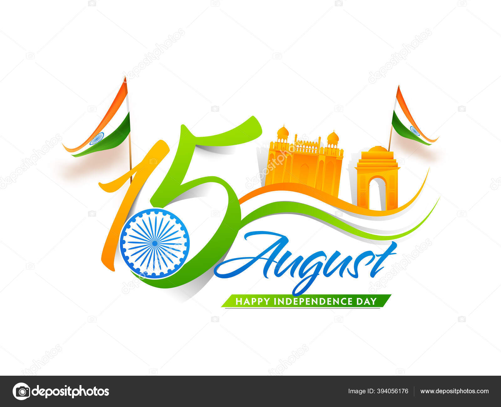 August Font Ashoka Wheel Famous Monuments Paper Cut Style Indian Stock ...