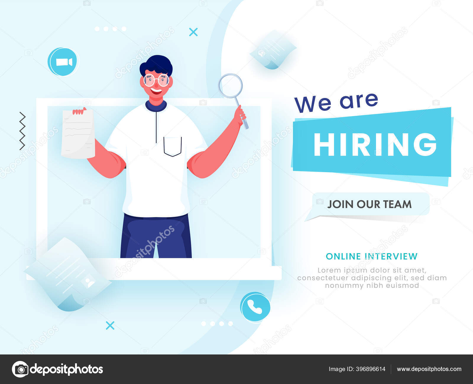 Cartoon Man Searching Candidate Laptop Hiring Join Our Team Stock ...