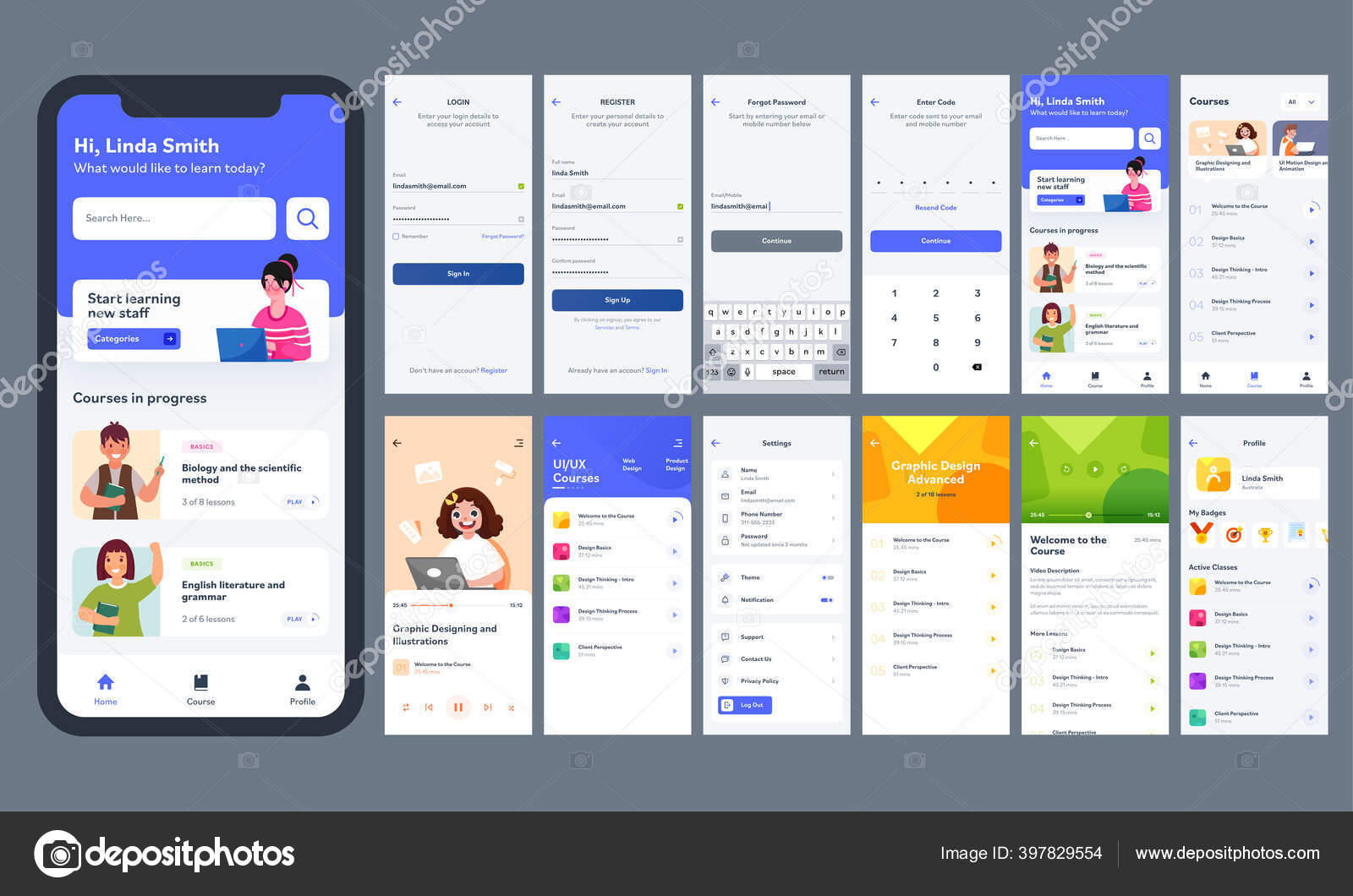 Online Learning Mobile App Kit Different Gui Layout Including Log Stock Vector Image by ...