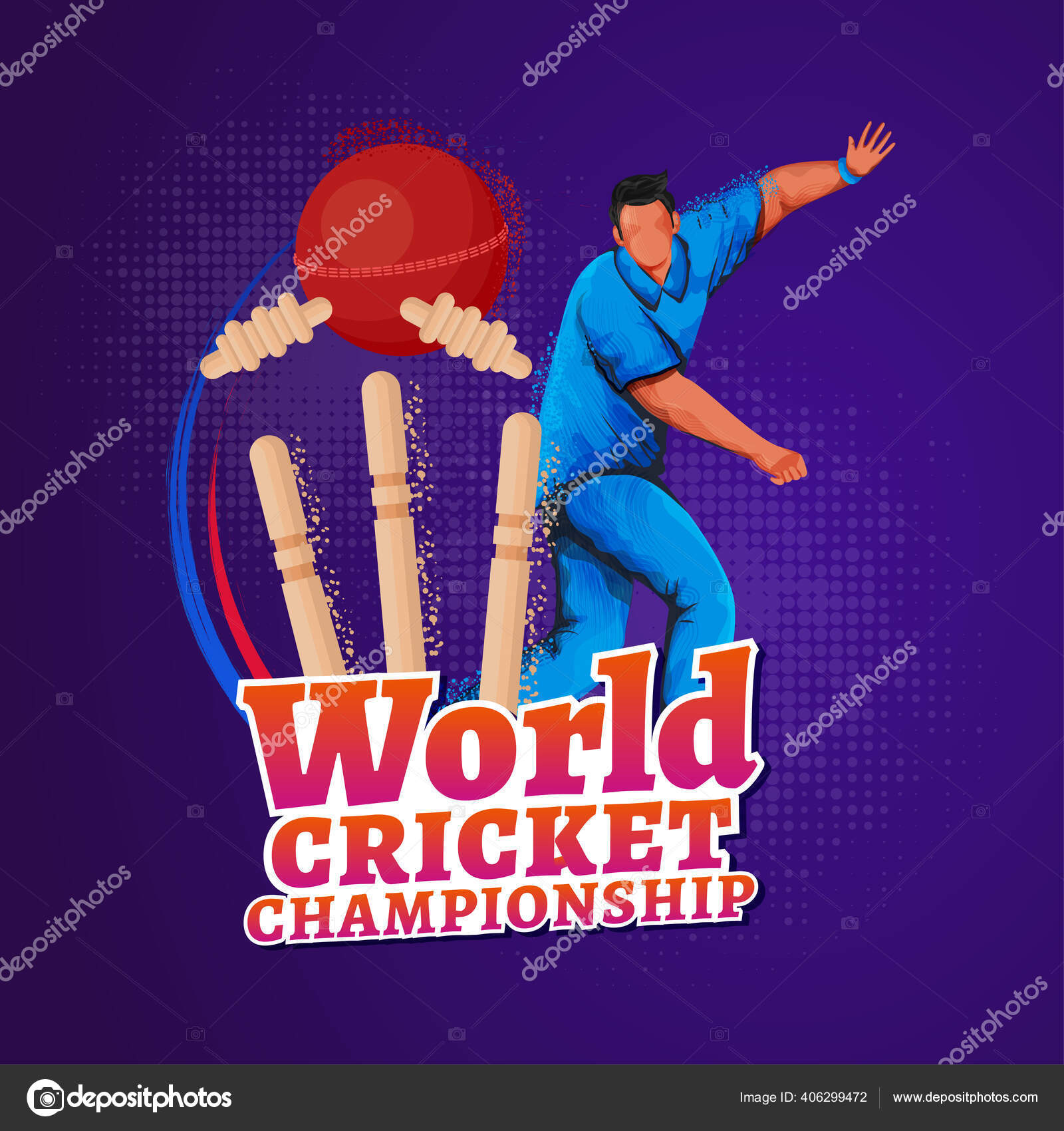 World Cricket Championship Text Sticker Style Noise Effect Bowler ...
