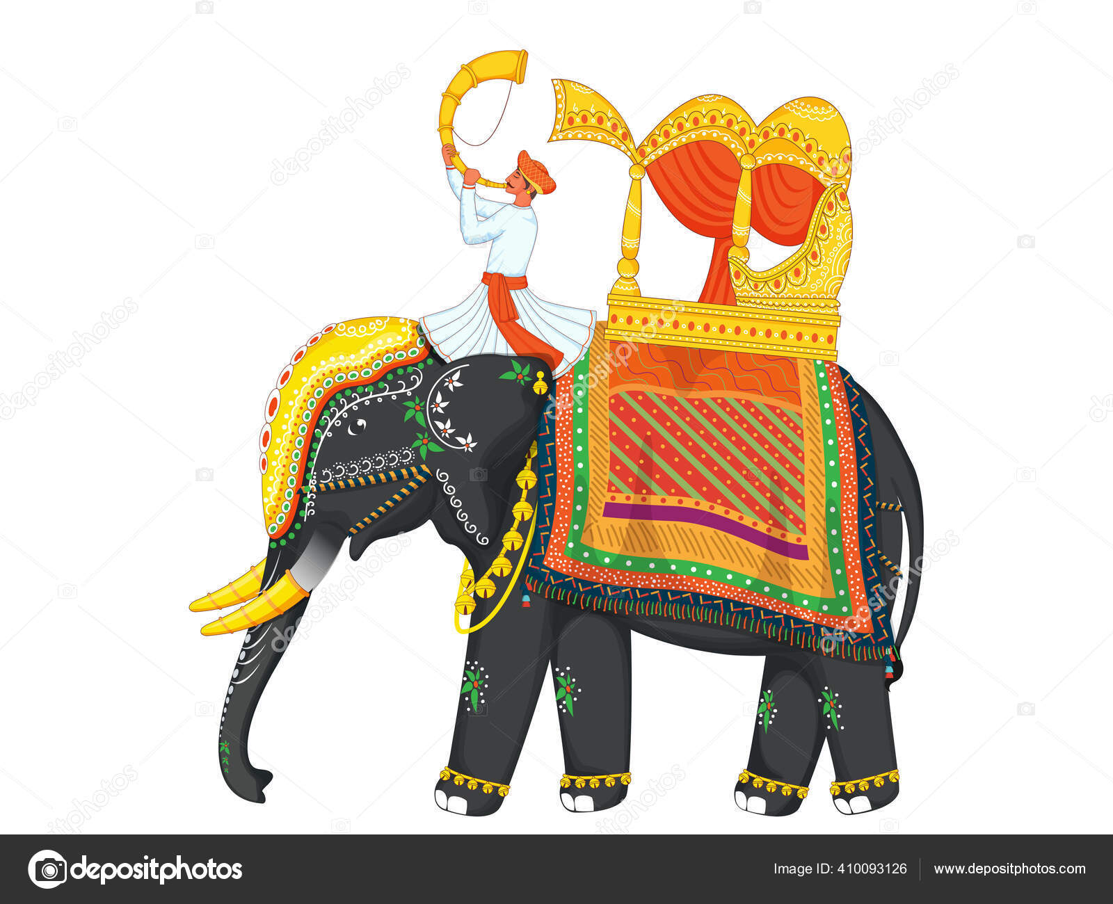 Cartoon Man Blowing Tutari Horn Sit Decorative Indian Elephant Stock ...