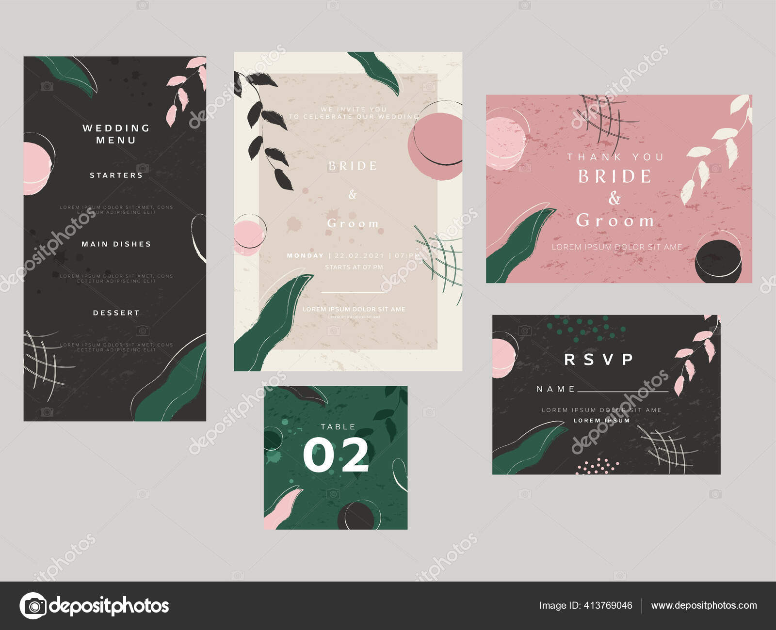 Wedding Invitation Card Date Rsvp Table Thank You Menu Details Stock ...