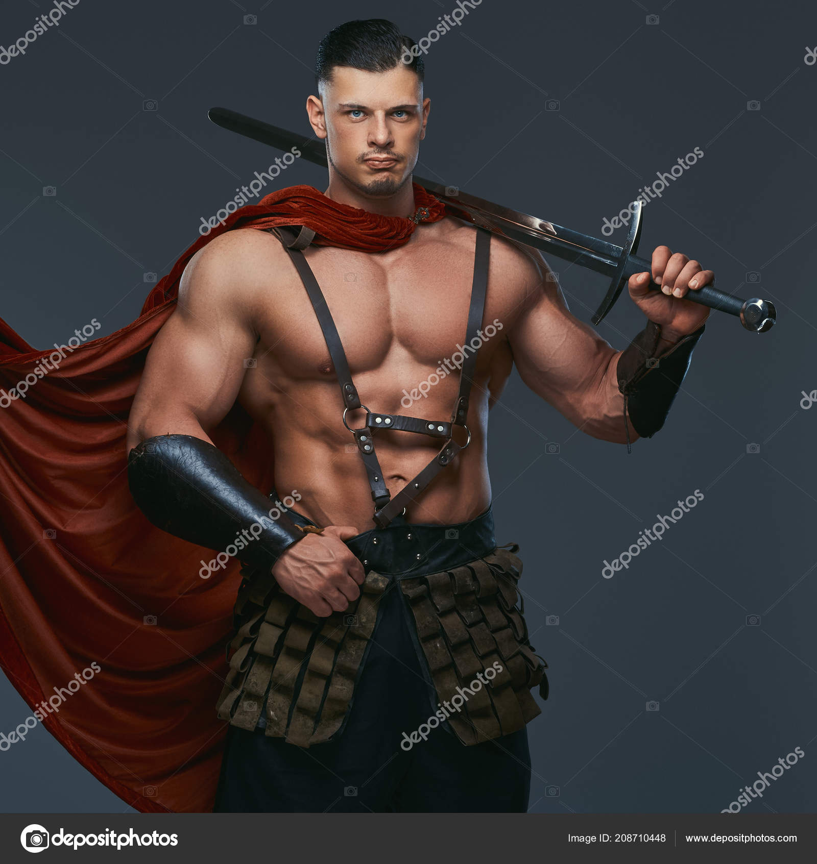 Portrait Ancient Greece Warrior Muscular Body Dressed Battle Uniforms ...