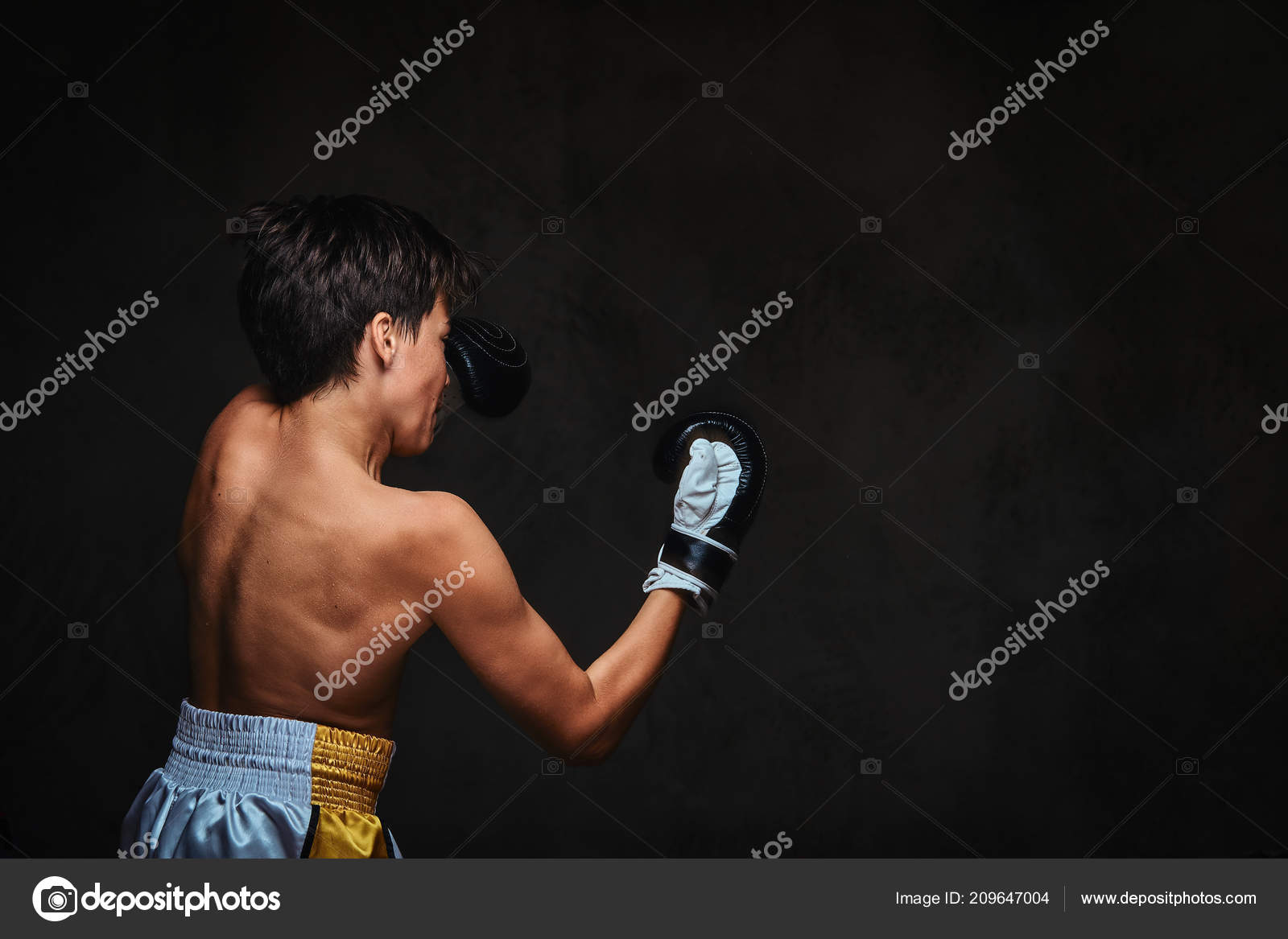 Back View Shirtless Young Boxer Boxing Exercises Focused Process ...