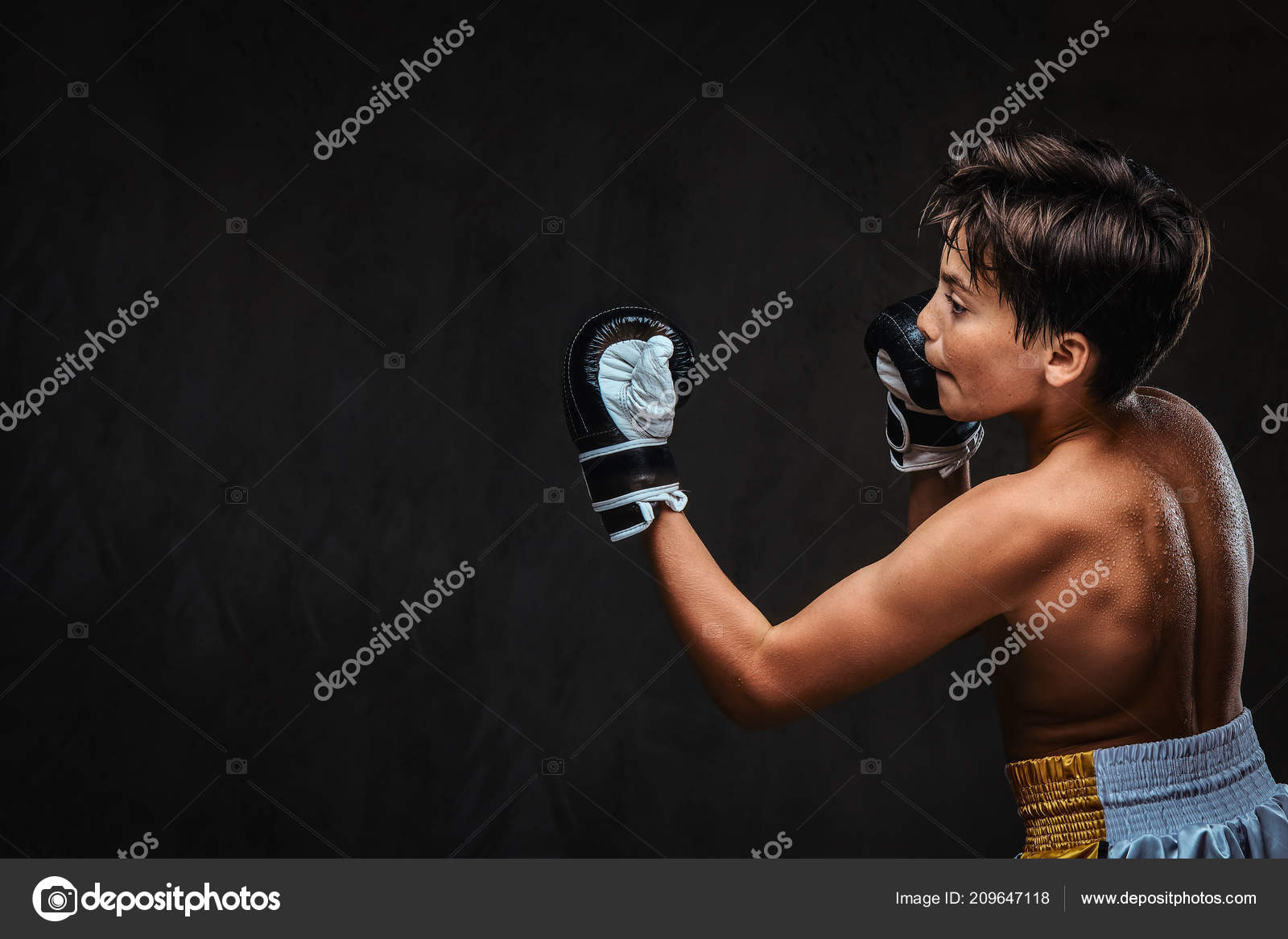 Back View Shirtless Young Boxer Boxing Exercises Focused Process ...