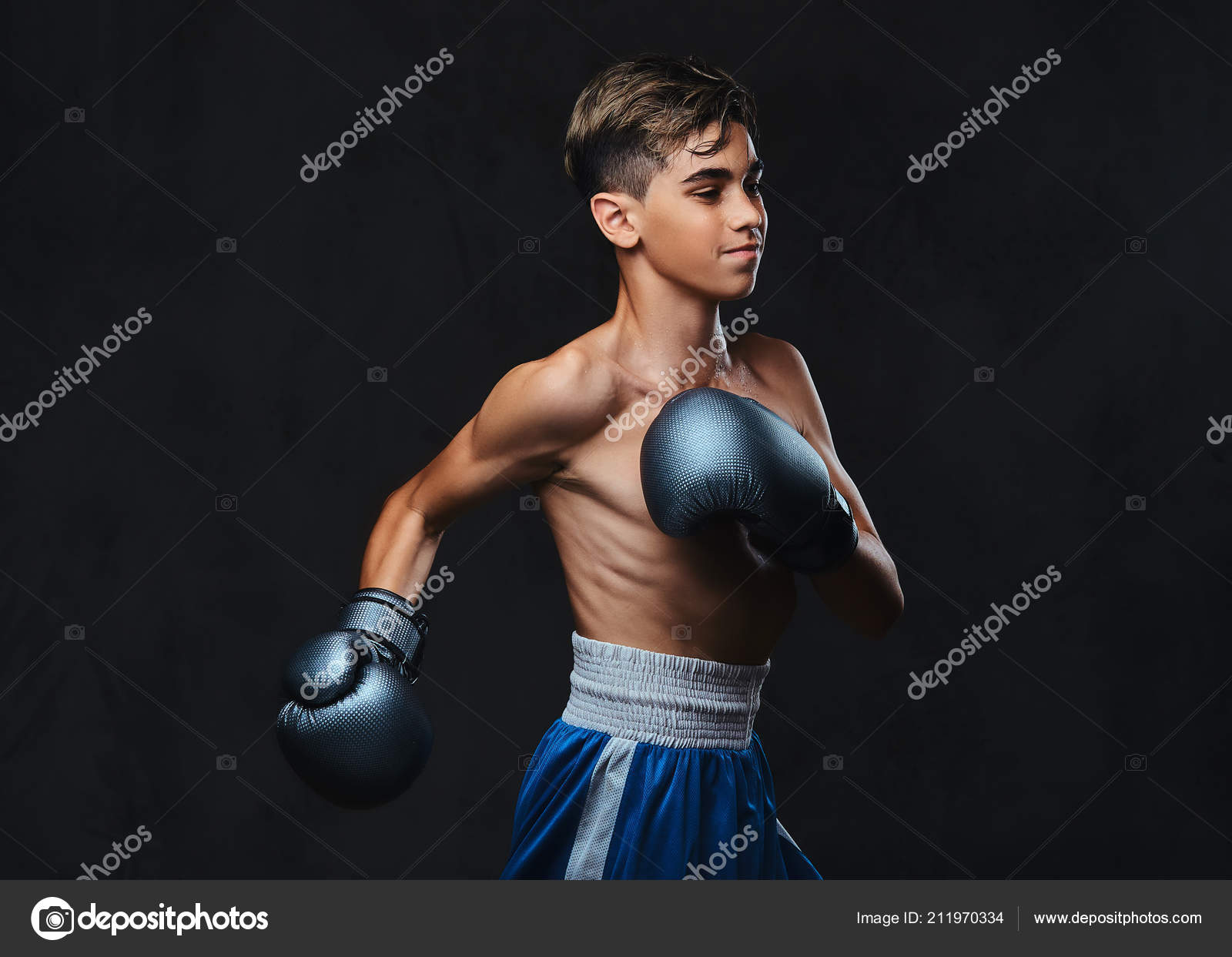 Portrait Handsome Shirtless Young Boxer Boxing Exercises Focused ...