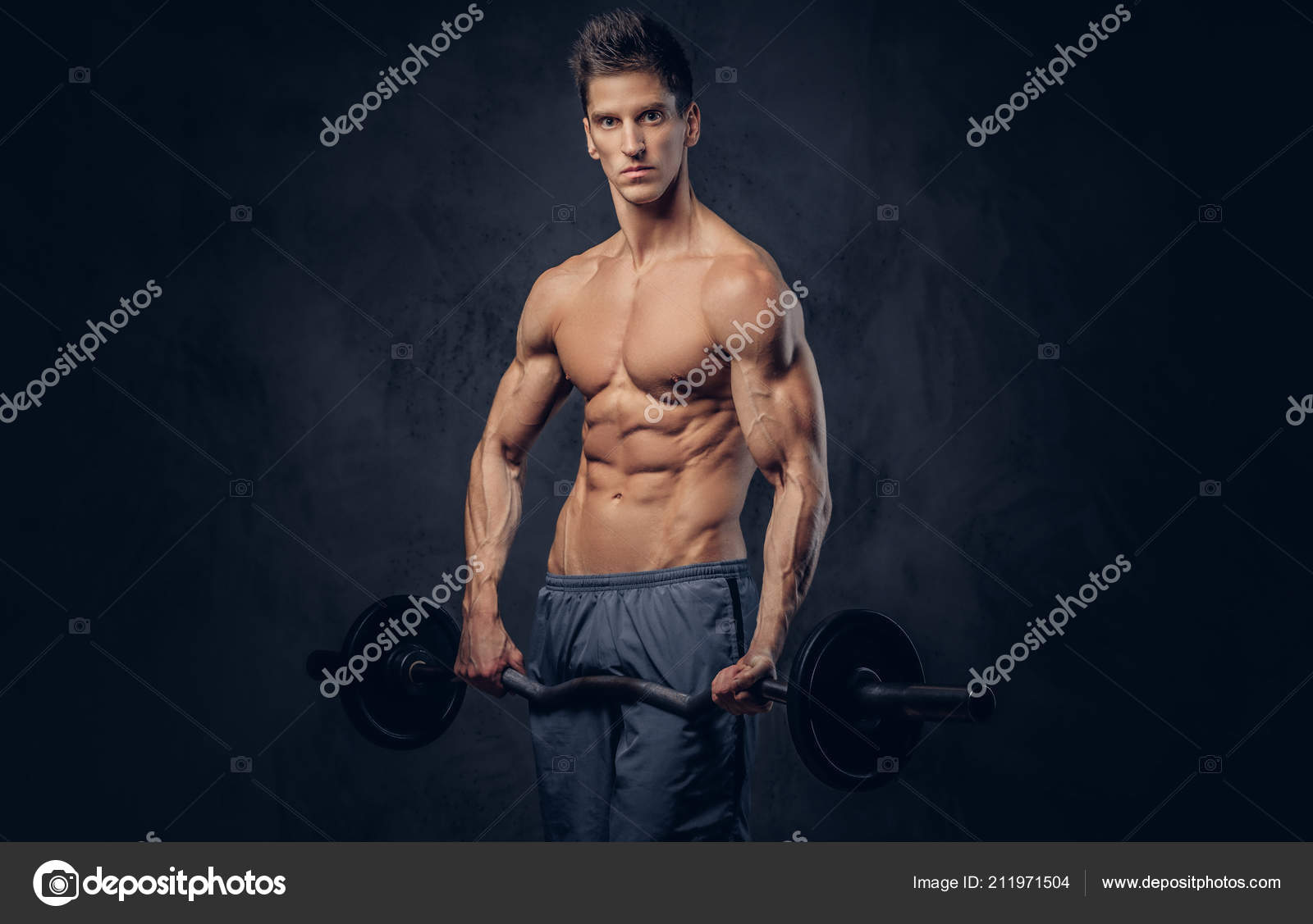 Handsome Shirtless Man Stylish Hair Muscular Ectomorph Doing Exercises ...