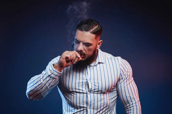 Elegance bodybuilder in white shirt smoking cigar Stock Photo by ...