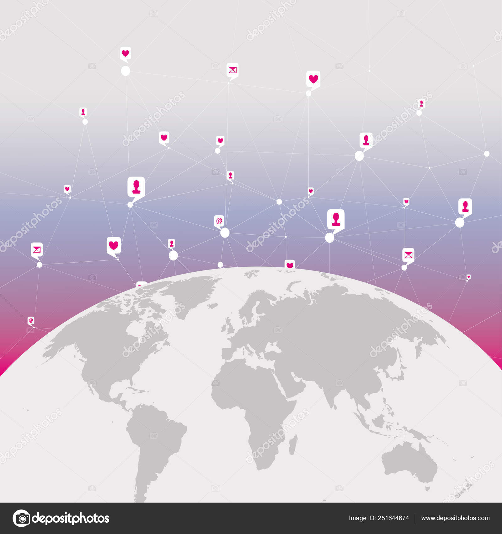 Global Social networks, contacts of people around the world. Map of the ...
