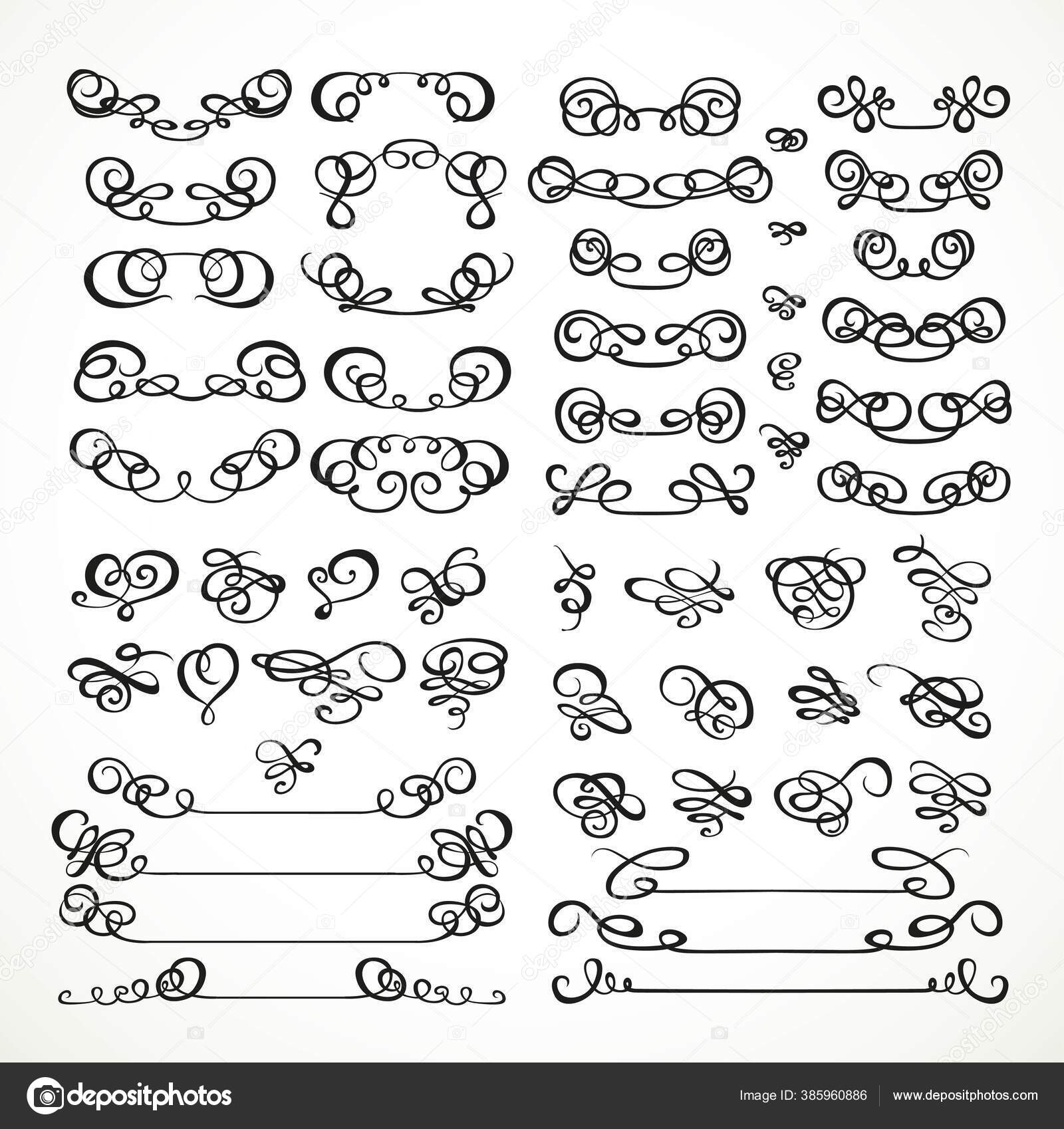 Very Big Set Black Calligraphic Elements Design White Background Stock ...