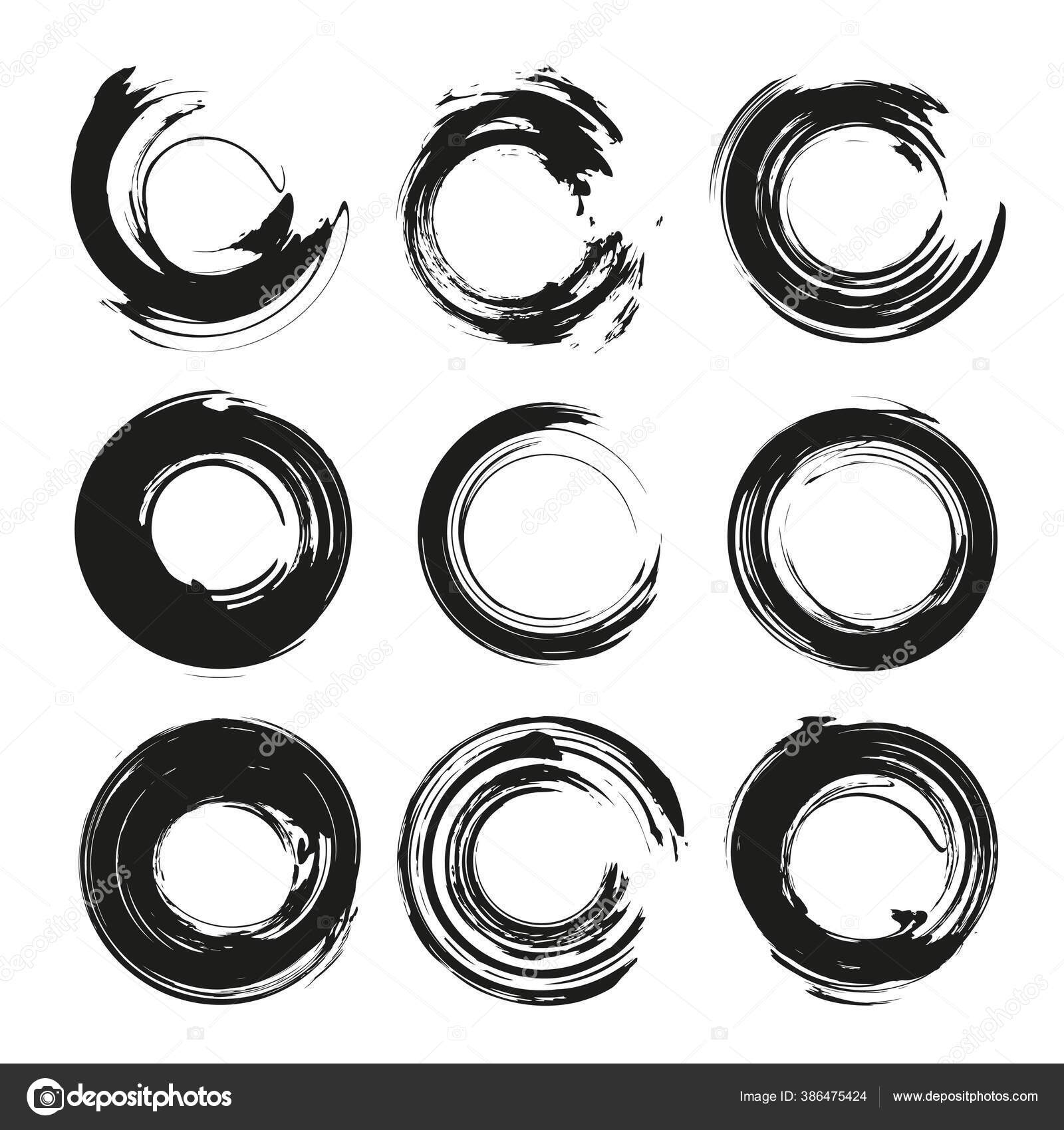 Black Abstract Textured Circle Smears Isolated White Background Stock ...