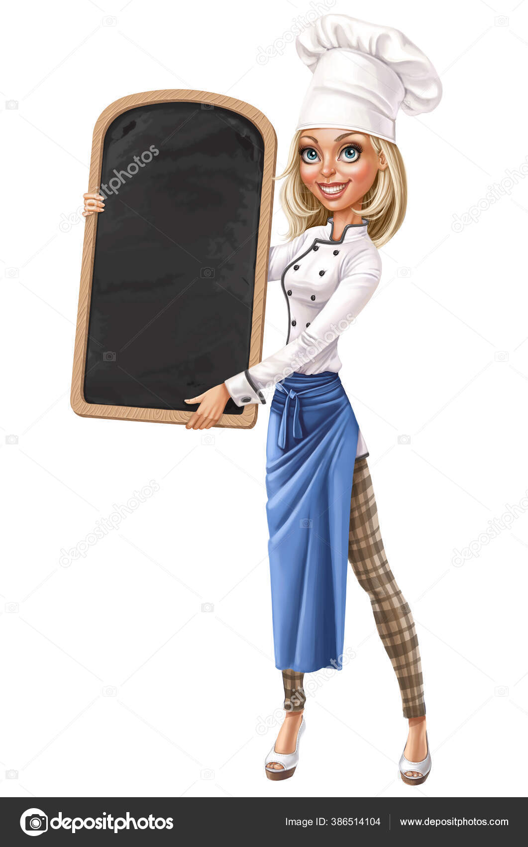 Cute Girl Chef Holds Board Menu Stock Illustration by ©yadviga #386514104