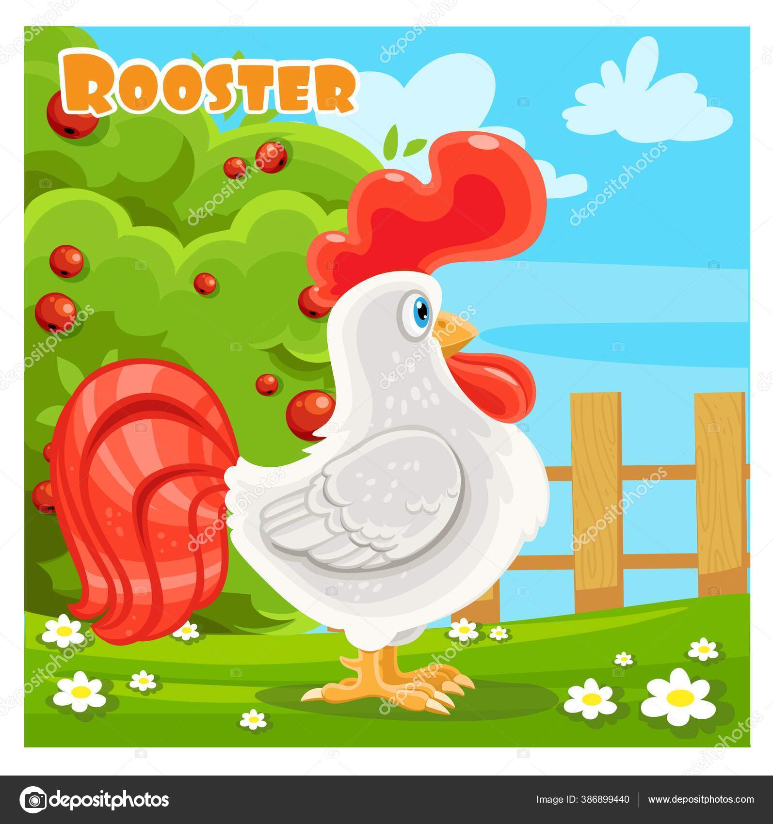 Cute Cartoon Rooster Farm Background Stock Vector Image by ©yadviga ...
