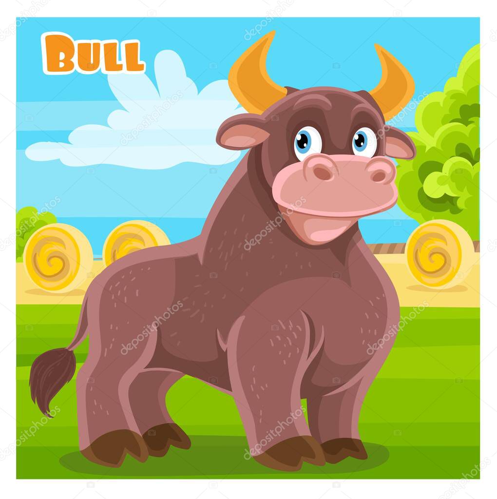 Lindo Toro Dibujos Animados Fondo Granja Vector de stock por ©yadviga ...