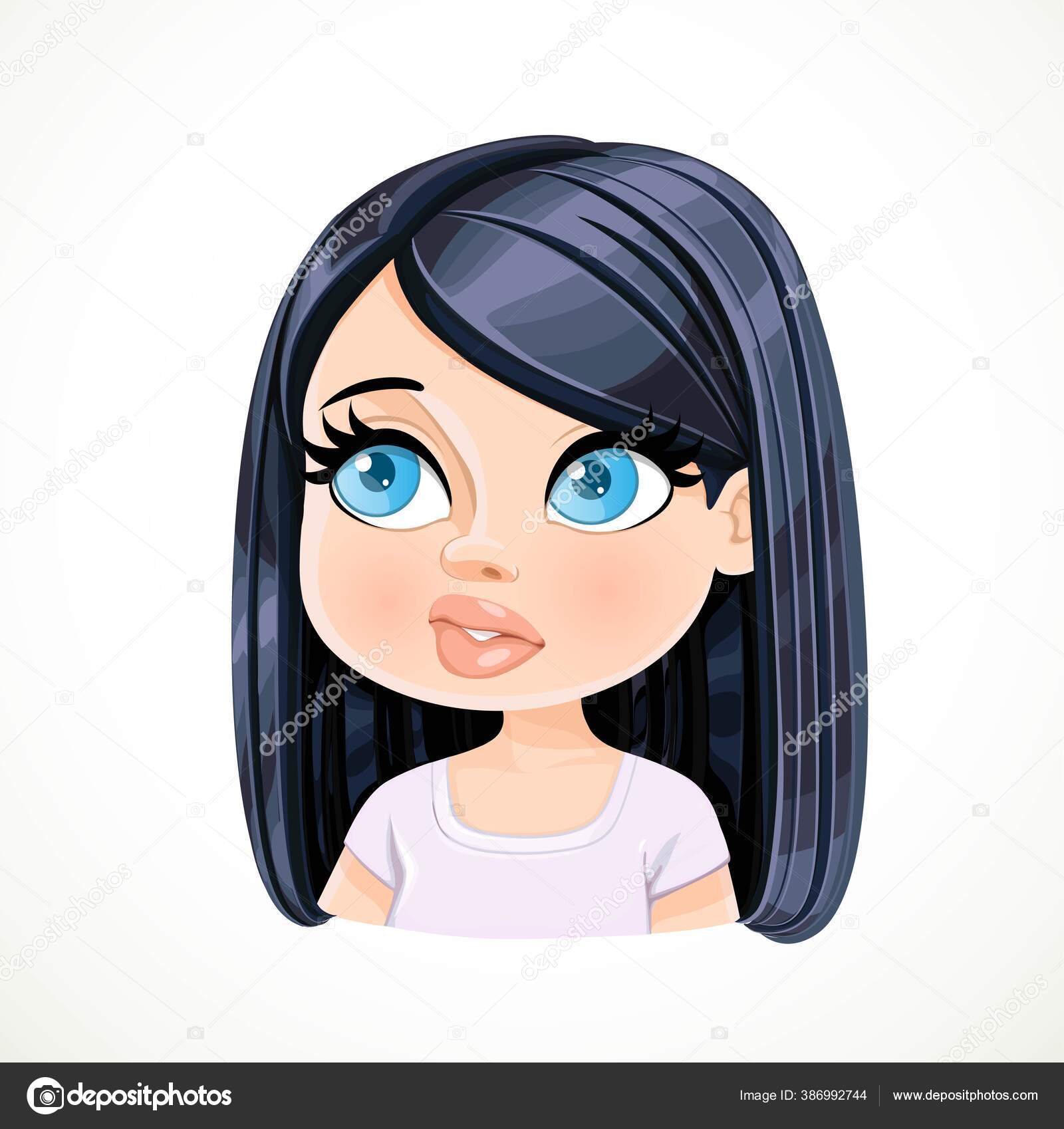 Beautiful Bewildered Cartoon Brunette Girl Portrait Isolated White ...