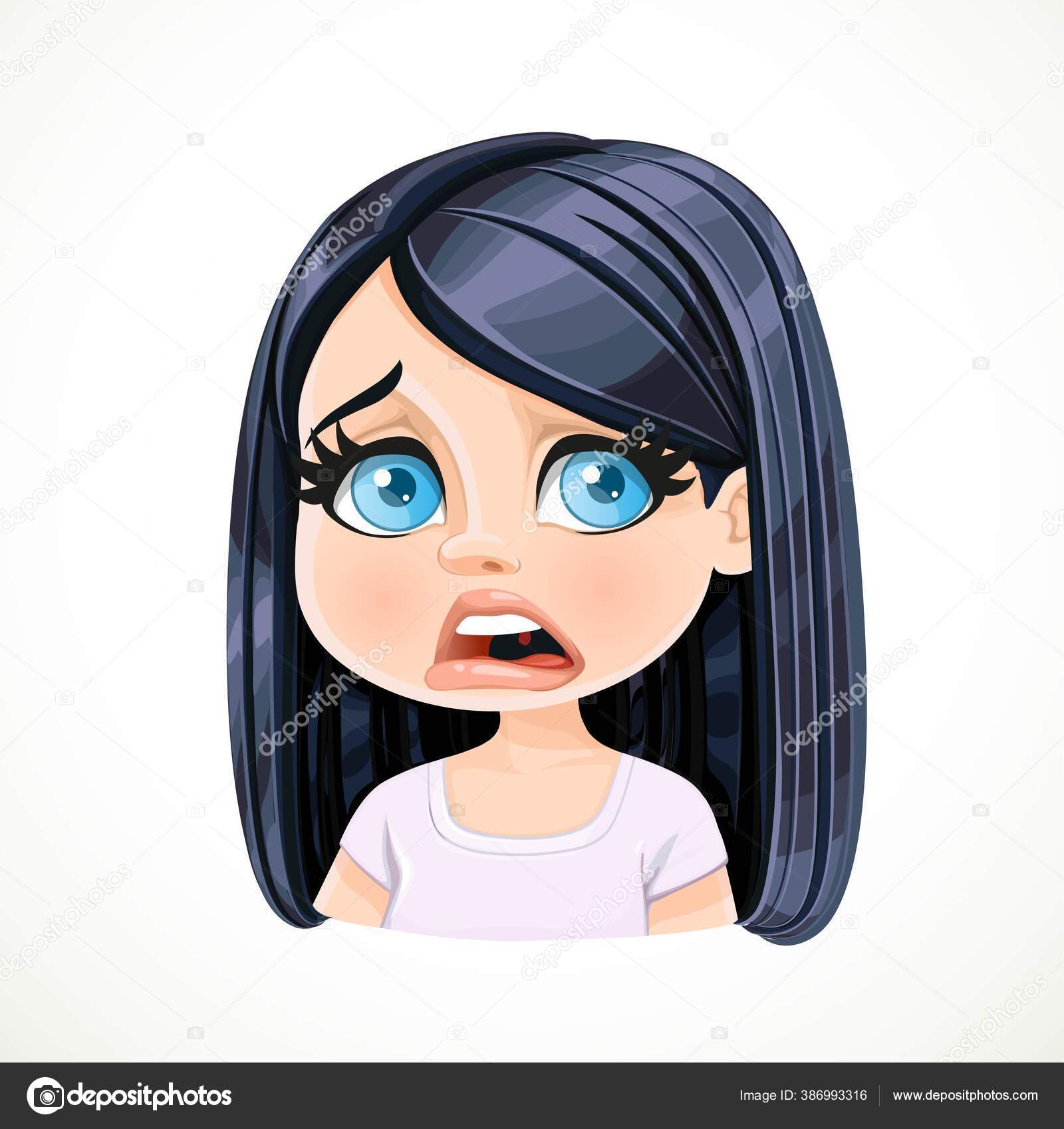Beautiful Disappointed Cartoon Brunette Girl Portrait Isolated White ... Beautiful Disappointed Cartoon Brunette Girl Portrait Isolated White ...