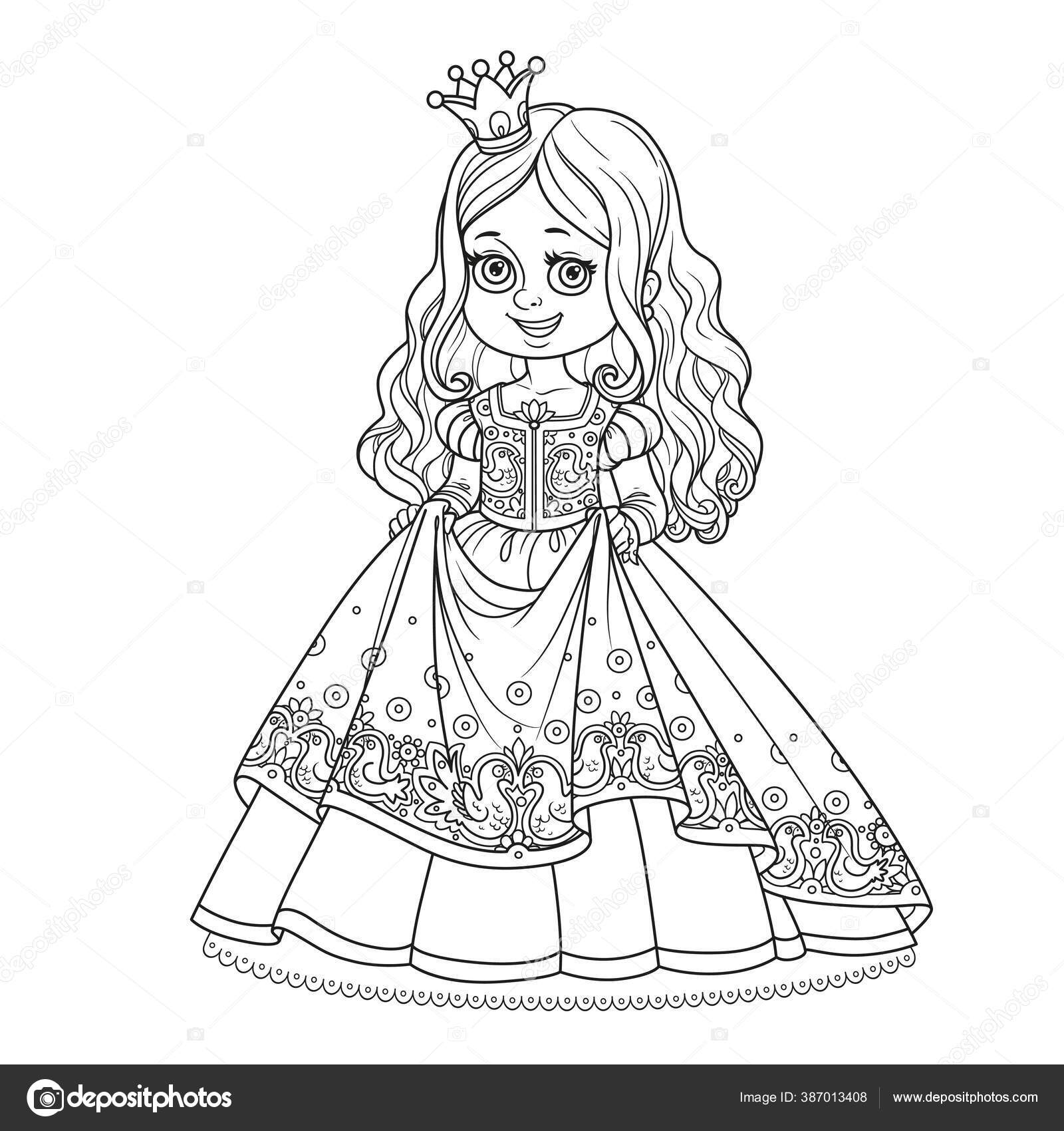 Beautiful Little Princess Decorated Pattern Birds Outlined Coloring ...