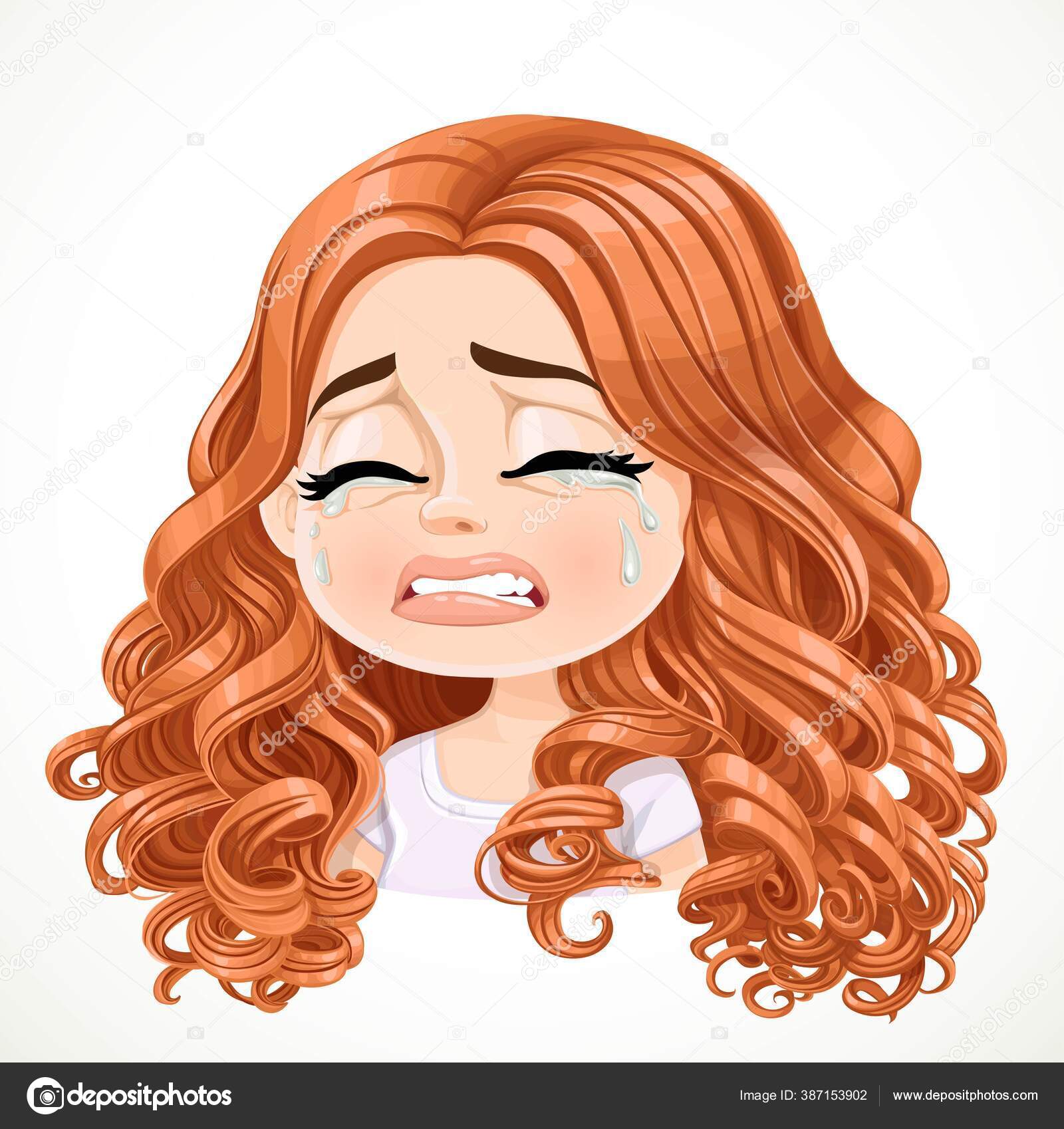 Beautiful Inconsolably Crying Cartoon Brunette Girl Brown Hair Portrait ...