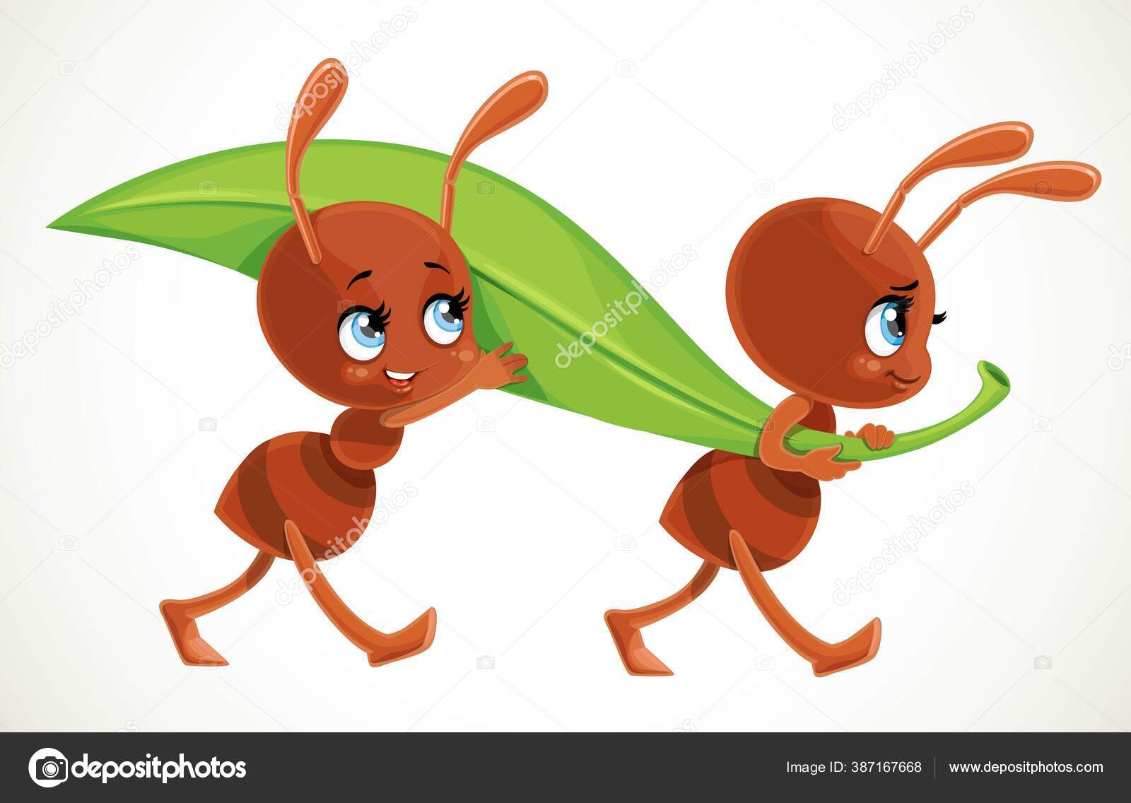 Two Cute Cartoon Ants Carry Big Green Juicy Blade Grass Stock Vector ...