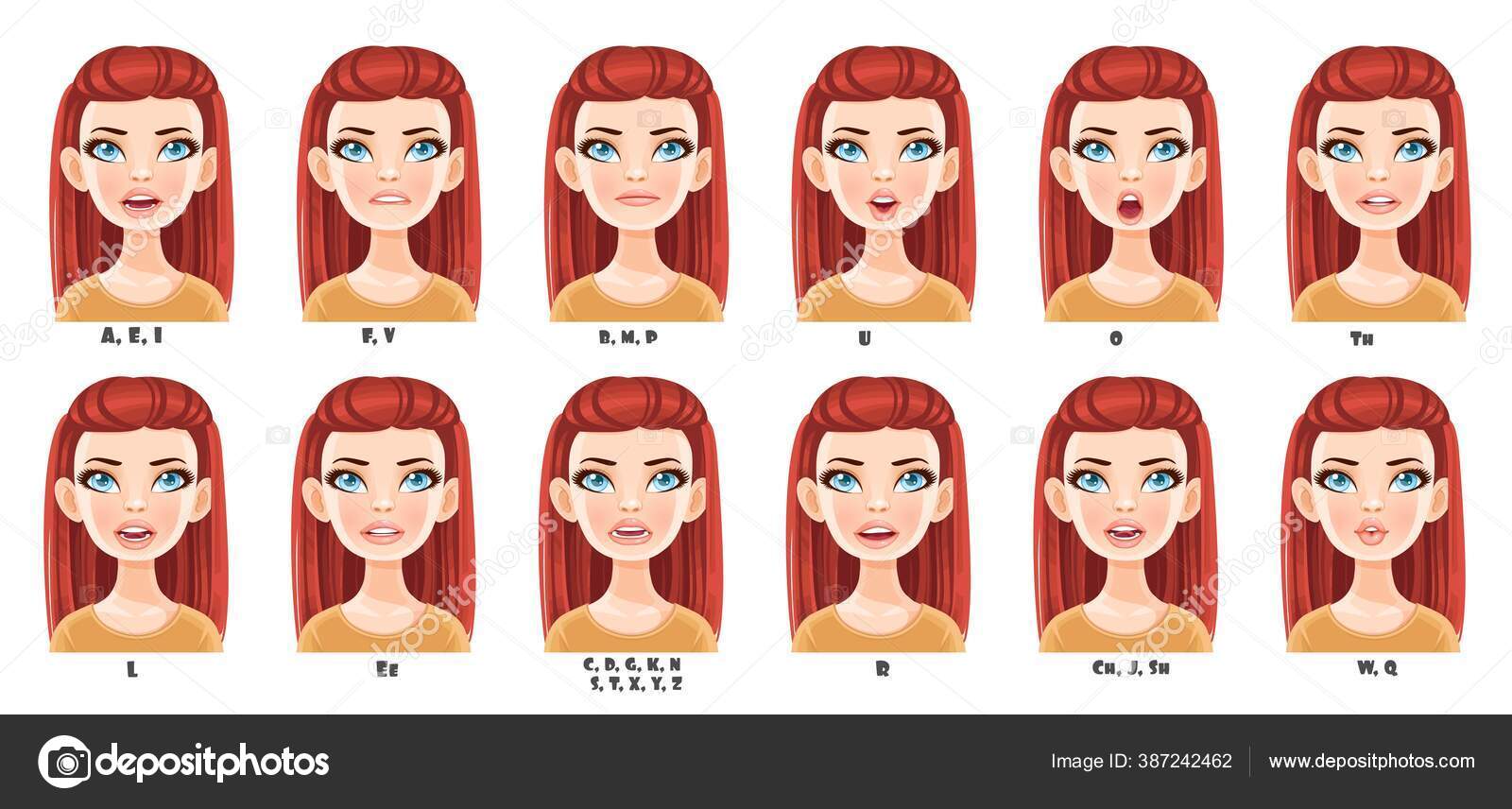 Roztomilý Karikatura Dlouhými Zrzavými Vlasy Dívka Mluví Ústa Animace ...