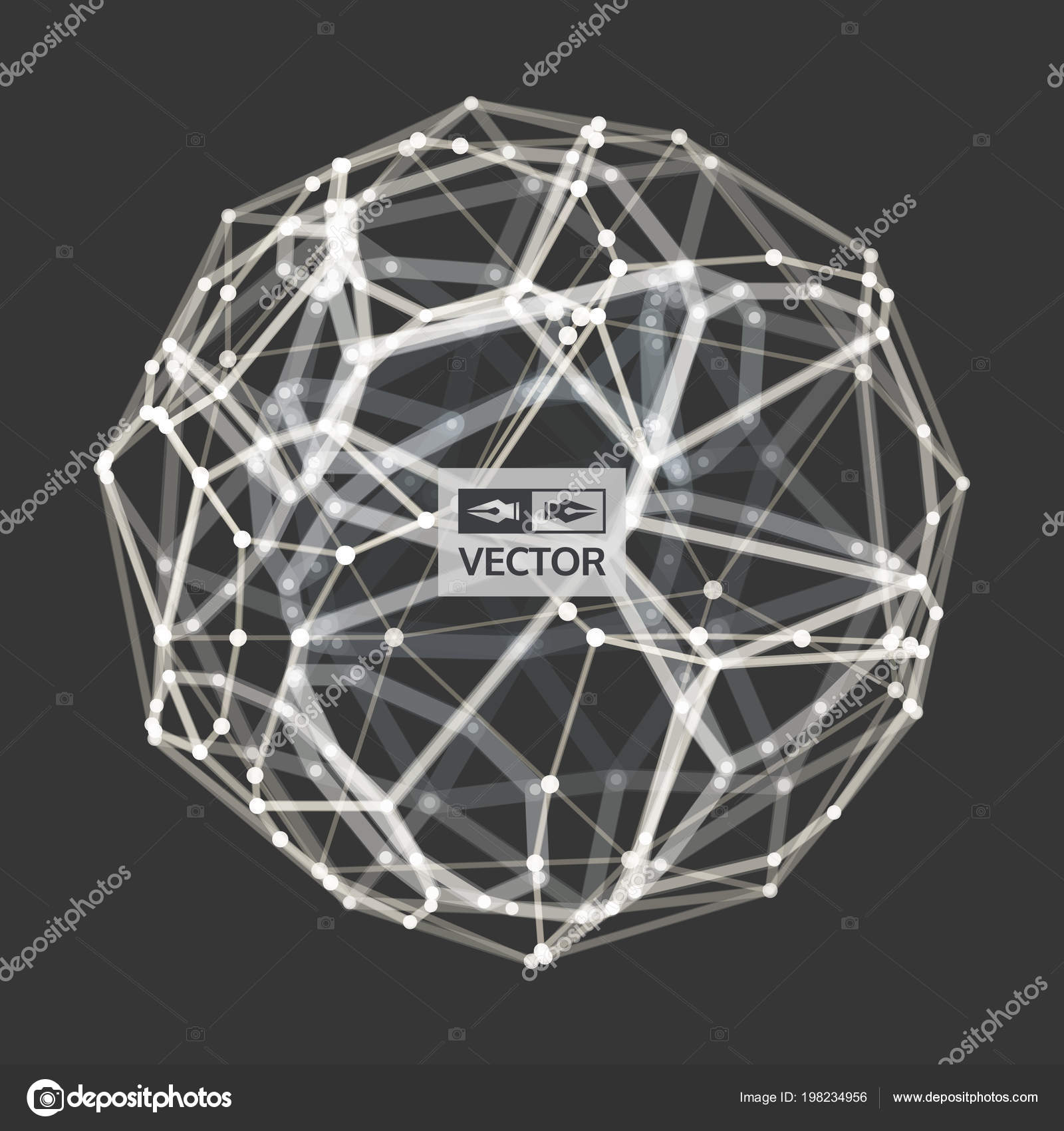 Sphere Vector Wireframe Object Illustration Connected Lines Dots ...