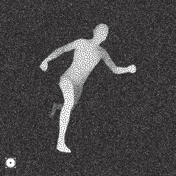 Running man. 3D model of man. Black and white grainy design. Stippling ...