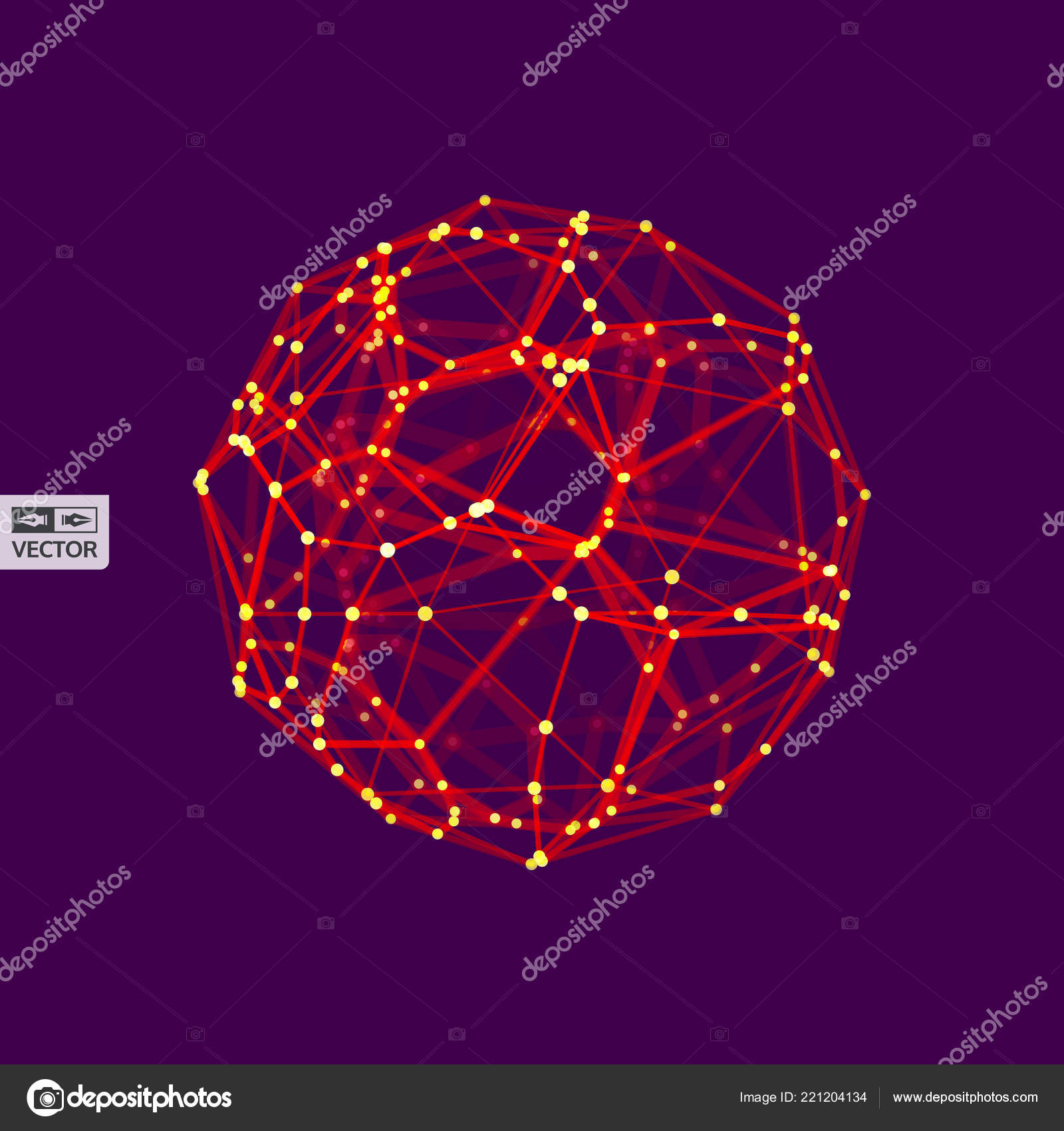 Sphere Vector Wireframe Object Illustration Connected Lines Dots Abstract Grid Stock Vector By
