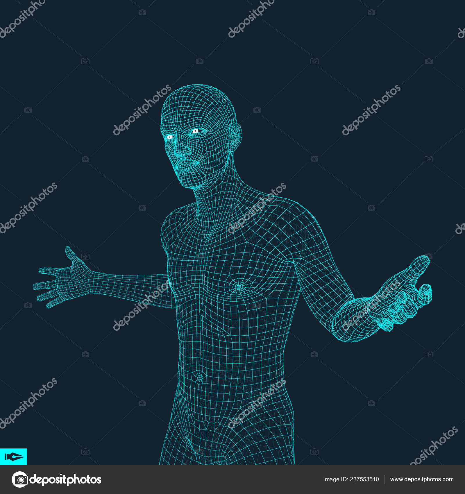 Model Man Human Body Wire Model Design Element Technology Vector Stock ...