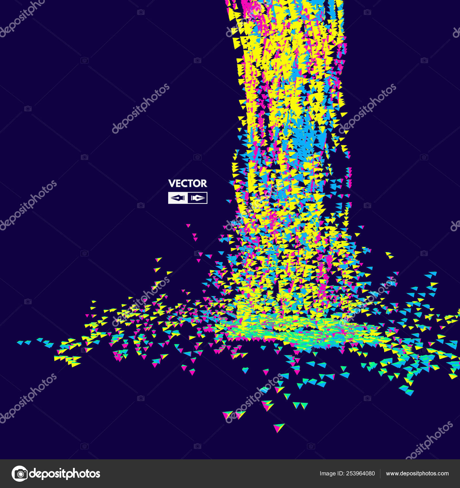 Array with dynamic emitted particles. Futuristic design. Abstract background. Vector ...