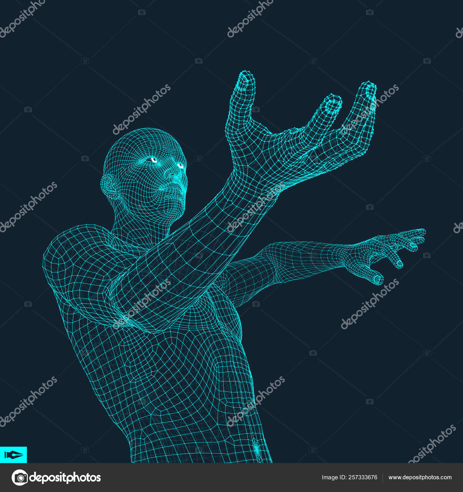 3D Model of Man. Human Body Wire Model. Design Element. Technology ...