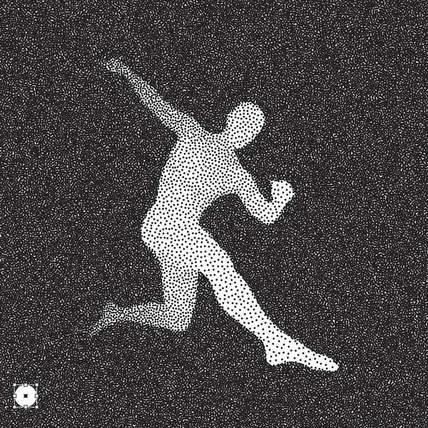 Running man. 3D model of man. Black and white grainy design. Stippling ...