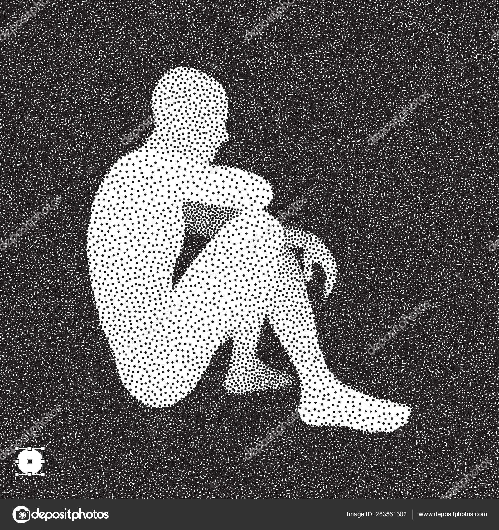 Duduk manusia. Model 3D Man. Desain corak abu-abu hitam dan putih ...