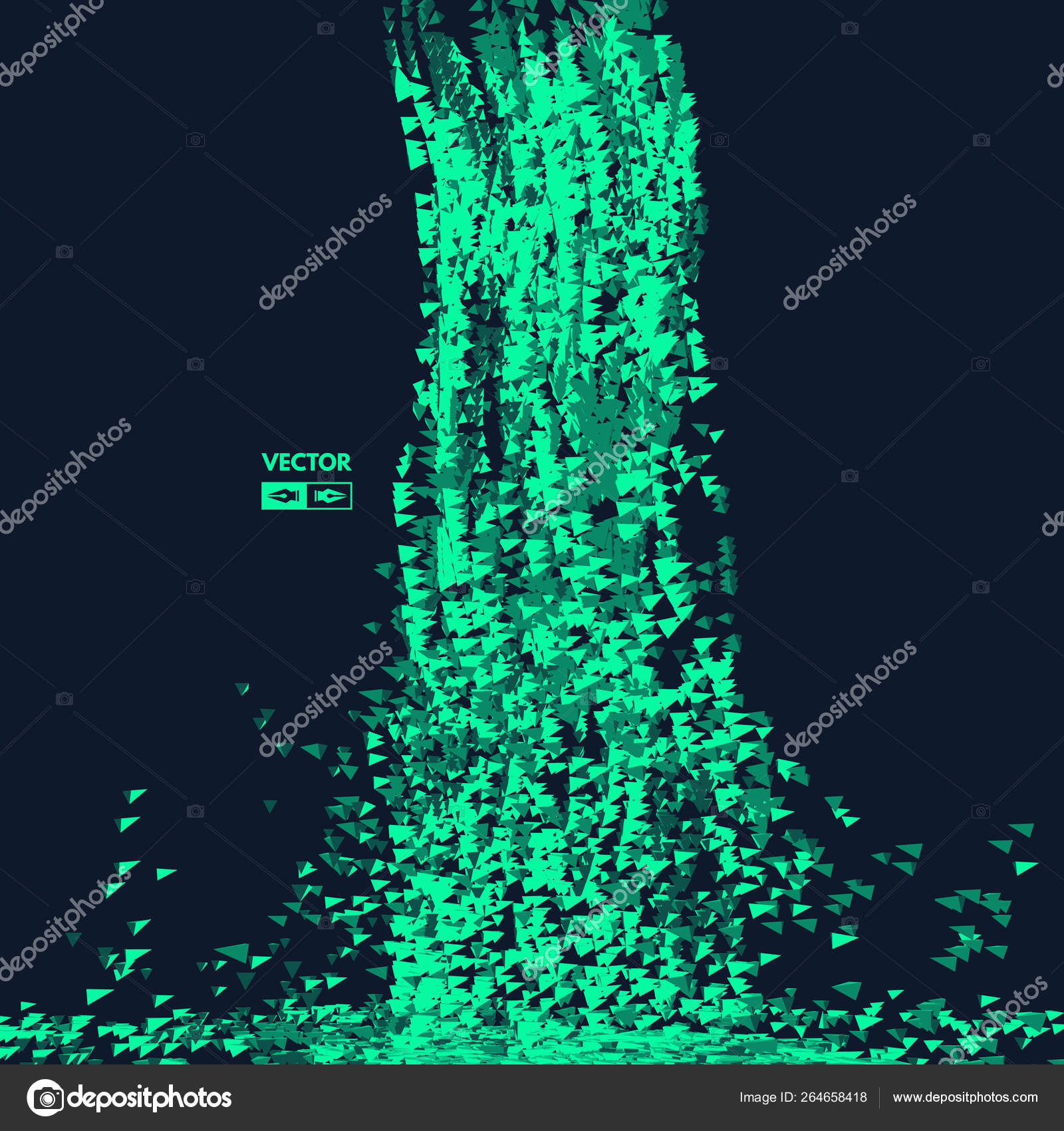 Array with dynamic emitted particles. Futuristic design. Abstract background. Vector ...