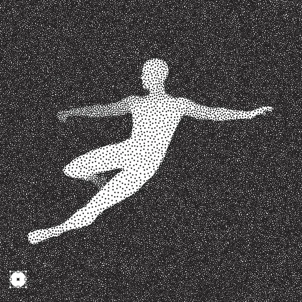 Running man. 3D model of man. Black and white grainy design. Stippling ...