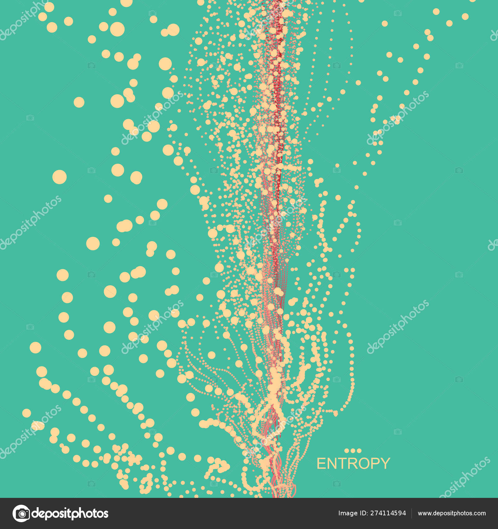 Array with dynamic emitted particles. Water splash imitation. Abstract ...