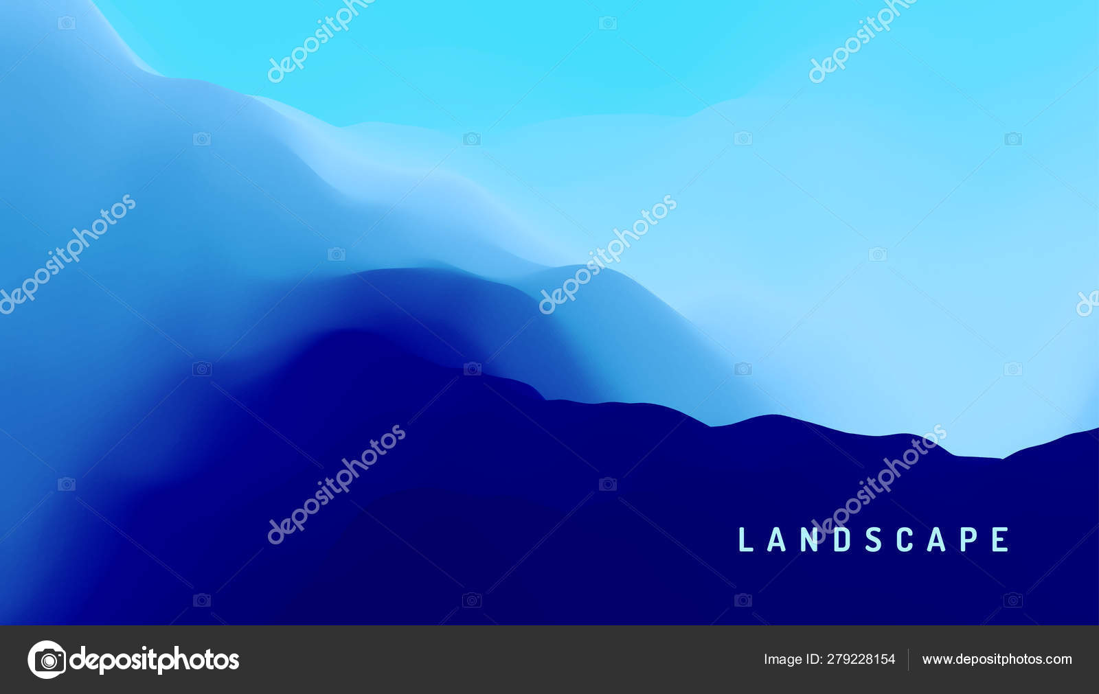 Blue abstract background. Realistic landscape with waves. Cover design ...