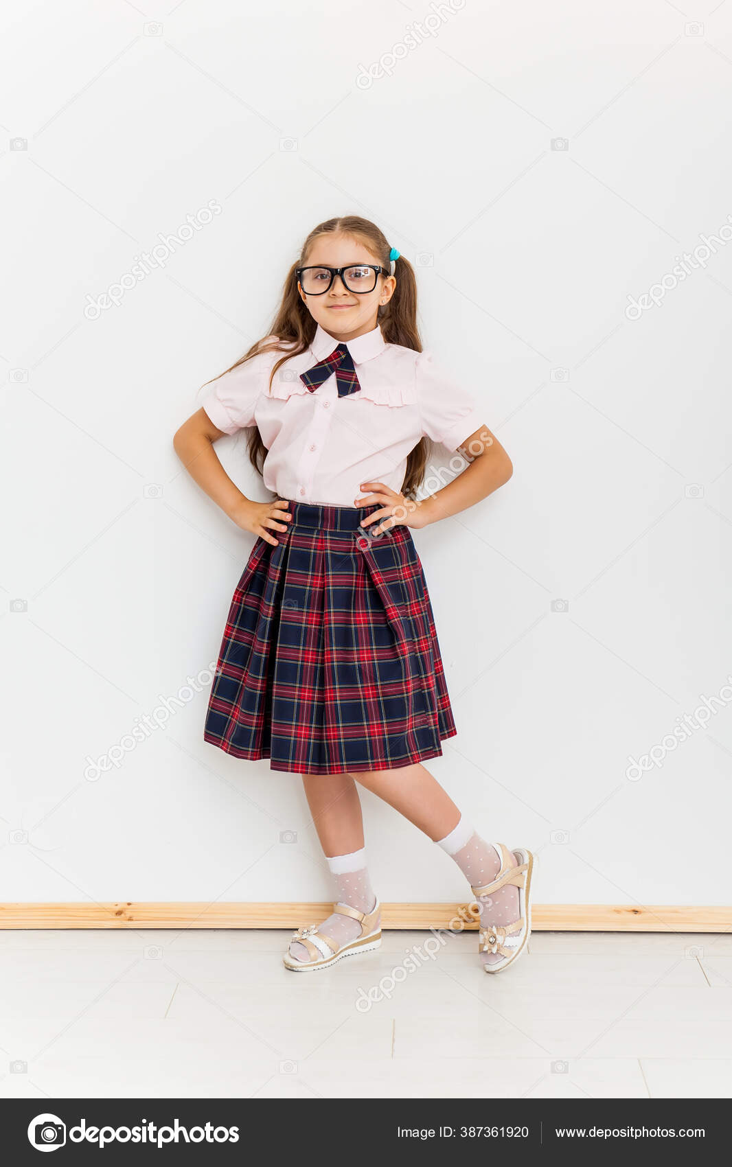 Full Body Size Length Cheerful Girl Hands Belt Formal Blouse Stock ...