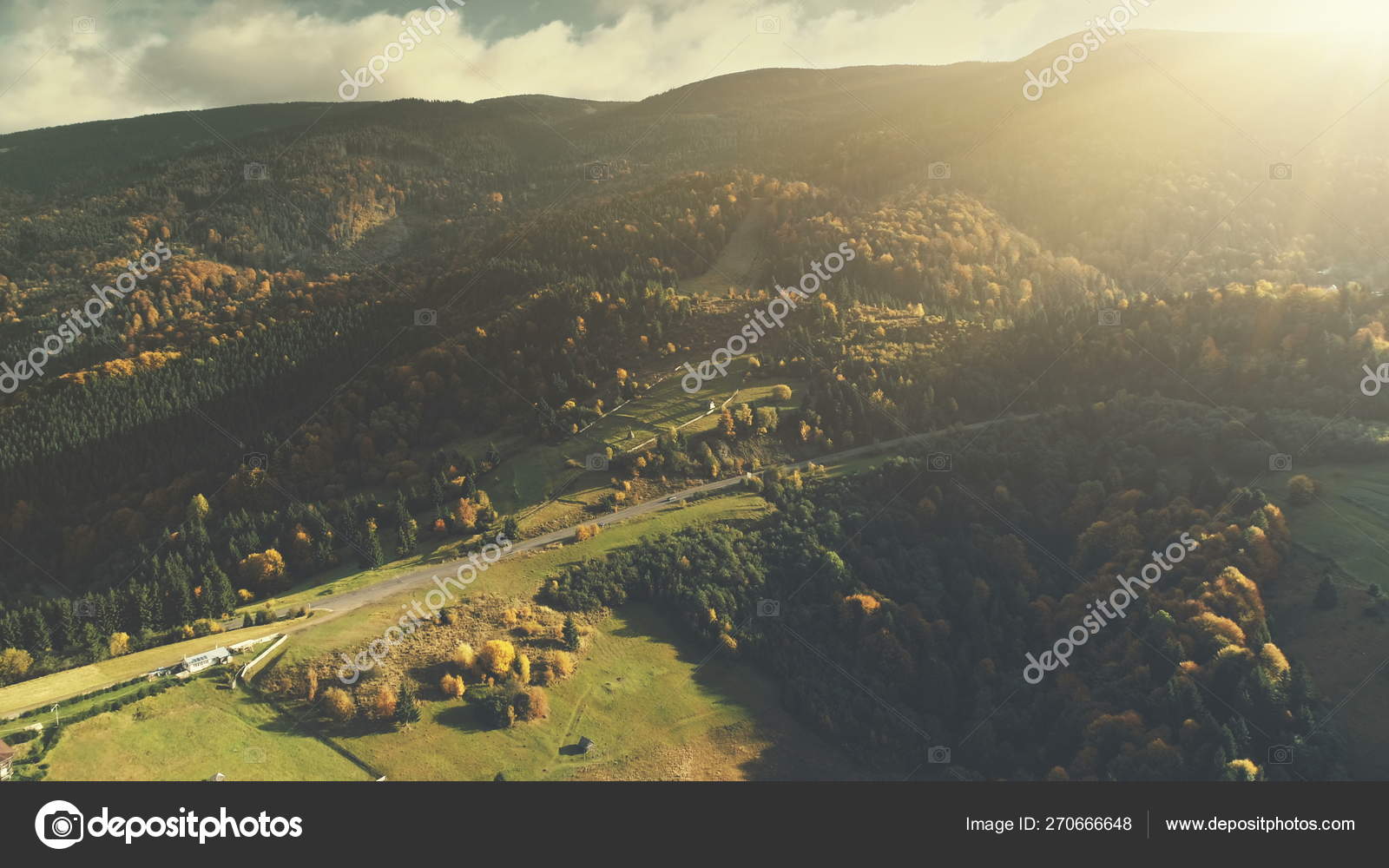 Mountain valley landscape forest slope aerial view Stock Photo by ...