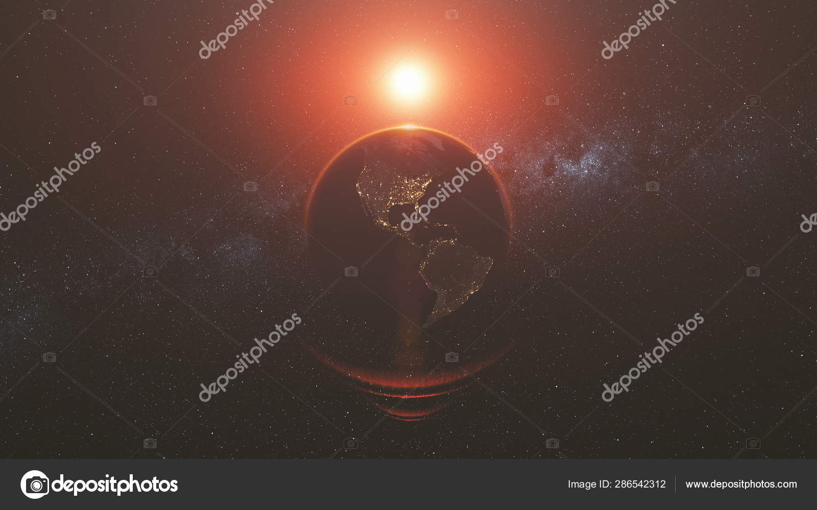 Earth orbit rotation reverse bright red sun beam — Stock Photo © goinyk ...