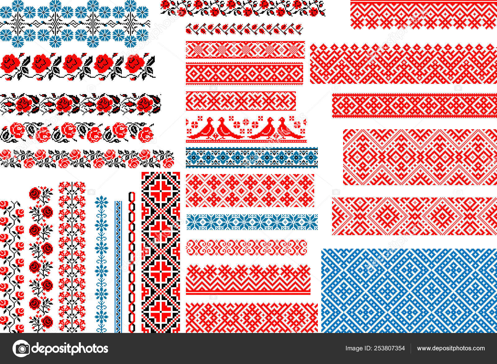 Set of 30 Seamless Ethnic Patterns for Embroidery Stitch Stock Vector ...
