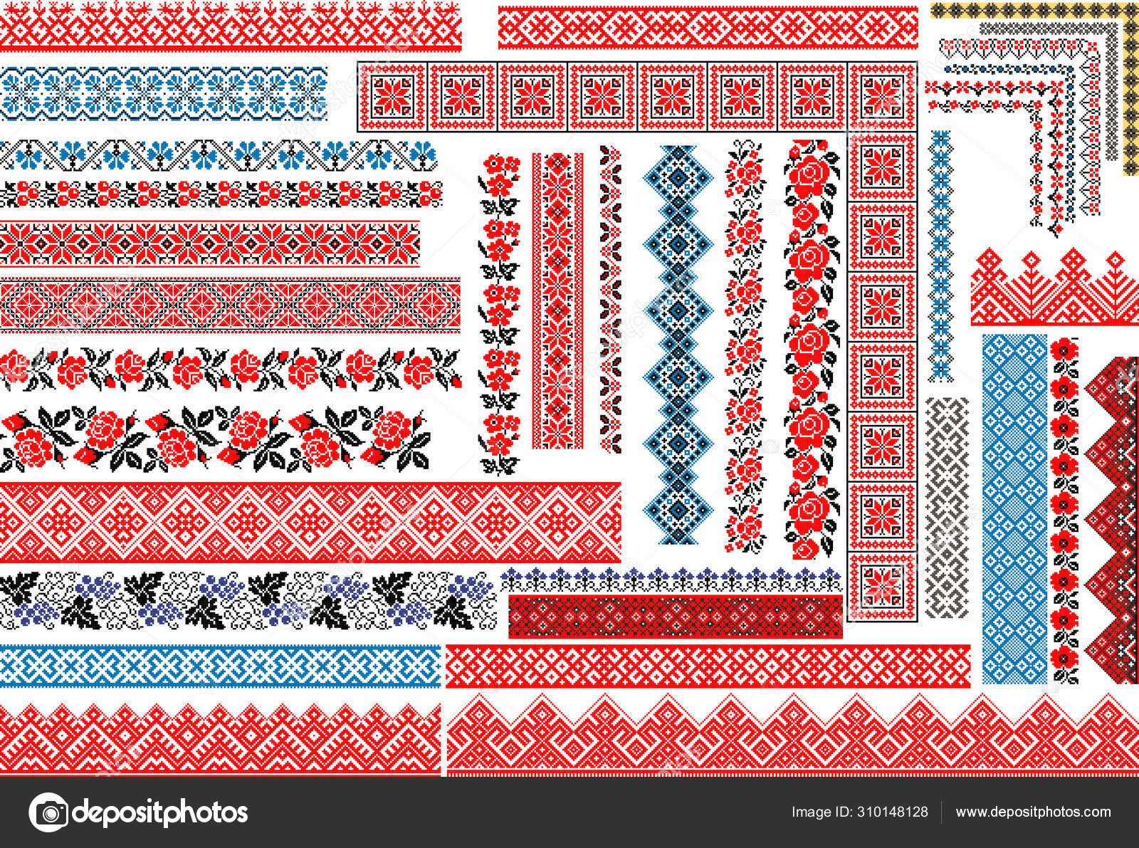 Traditional Ukrainian Seamless Ethnic Embroidery Patterns Stock Vector ...