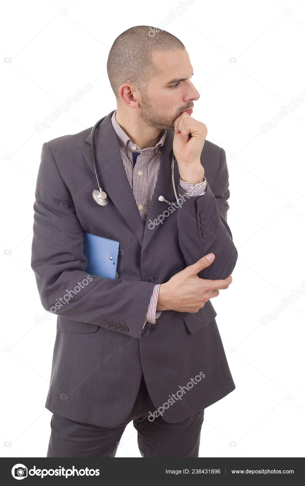 Doctor Masculino Pensando Con Sus Notas Aislado Sobre Fondo Blanco ...