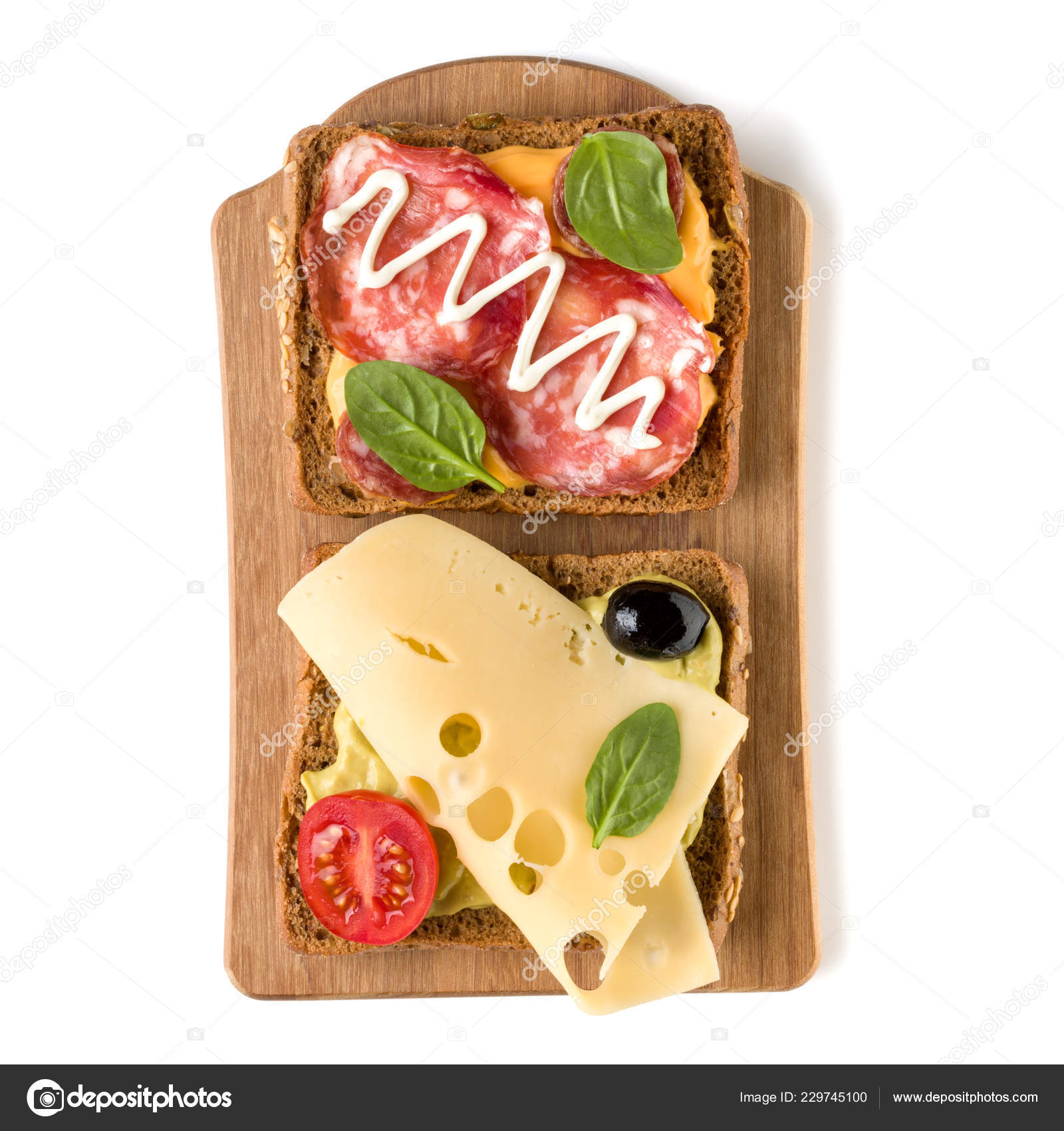 Open Faced Sandwich Canape Crostini Wooden Serving Board Isolated White ...