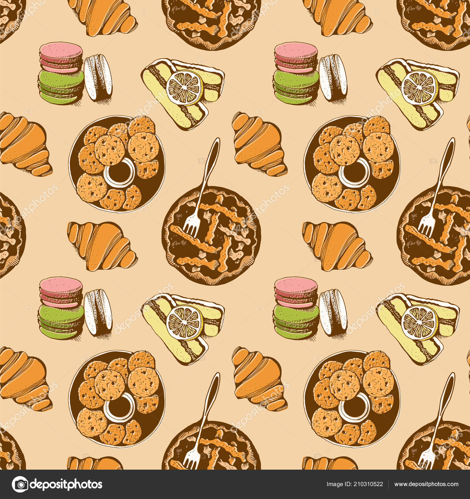 Bakery Sweet Pastry Vector Seamless Pattern Hand Drawn Vector ...