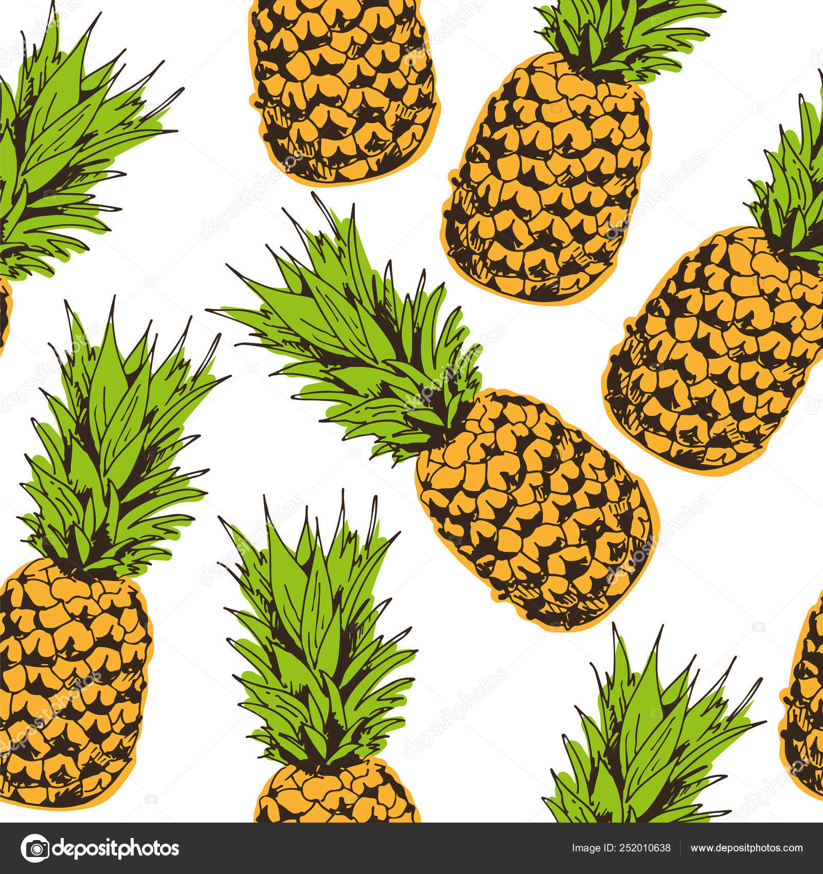 Pineapple Vector Seamless Pattern Tropical Background Stock Vector by ©fandorina 252010638