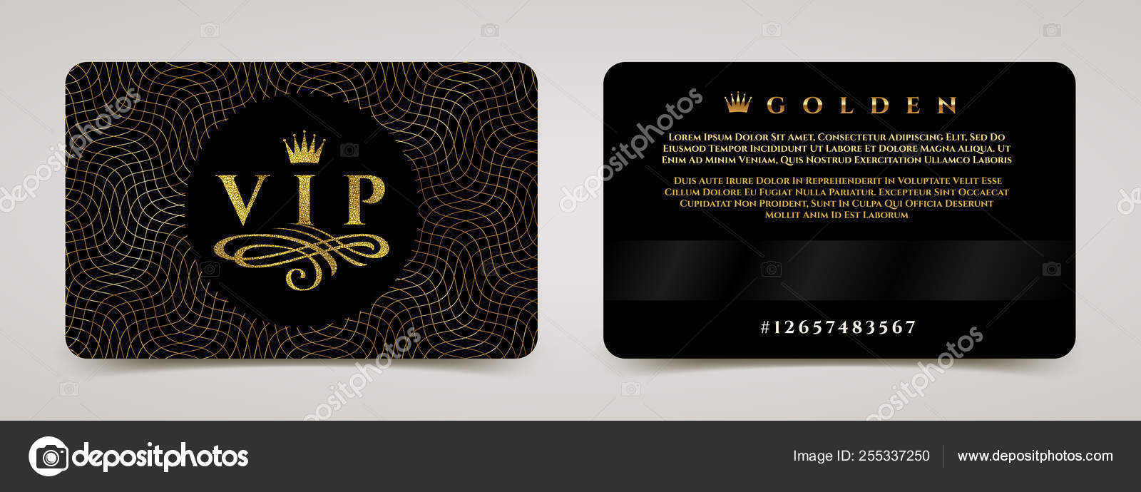 Golden VIP card template - type design with crown, and flourishes ...