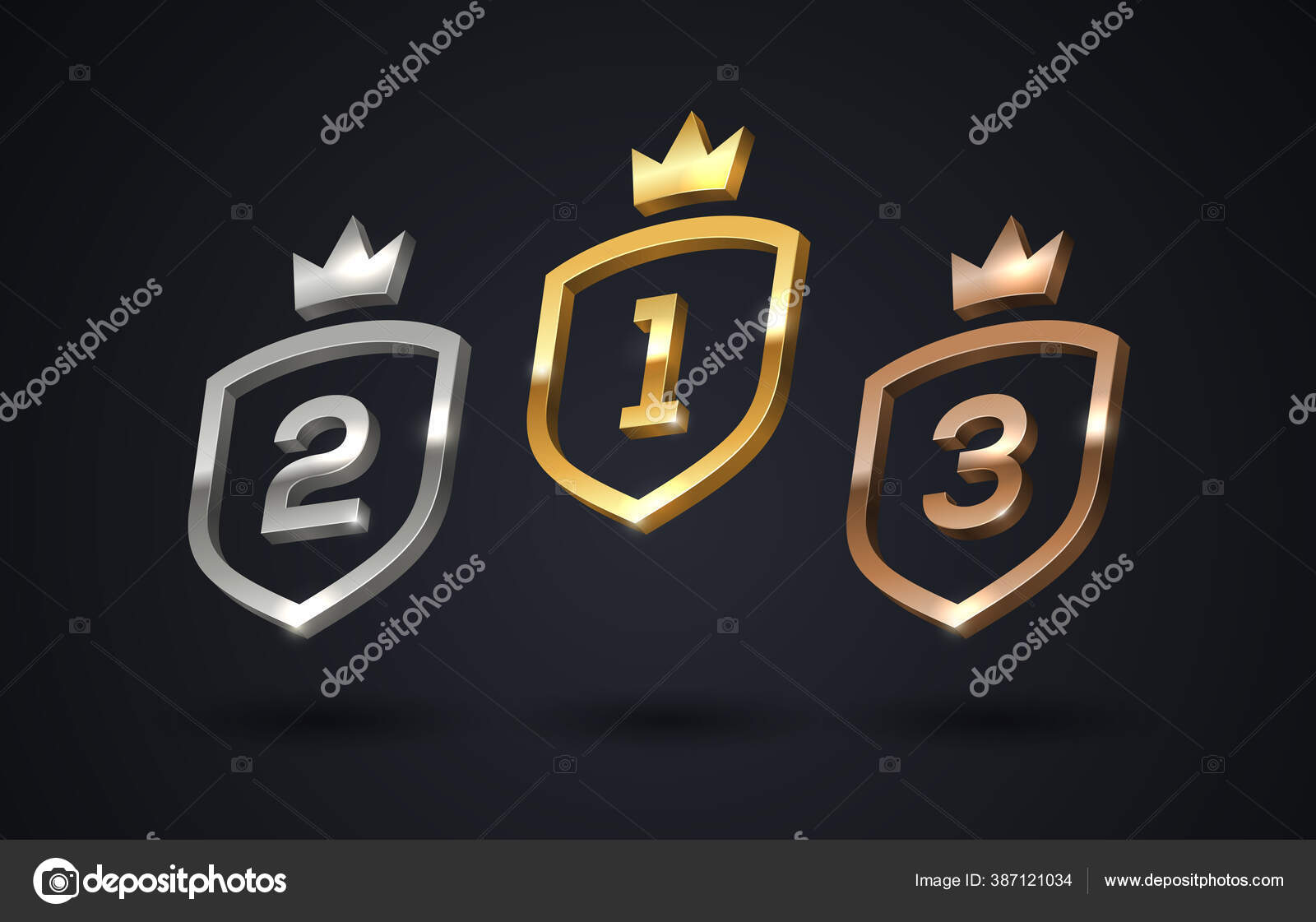 Set Rank Emblems Gold Silver Bronze Shield Rank Number Crown Stock ...