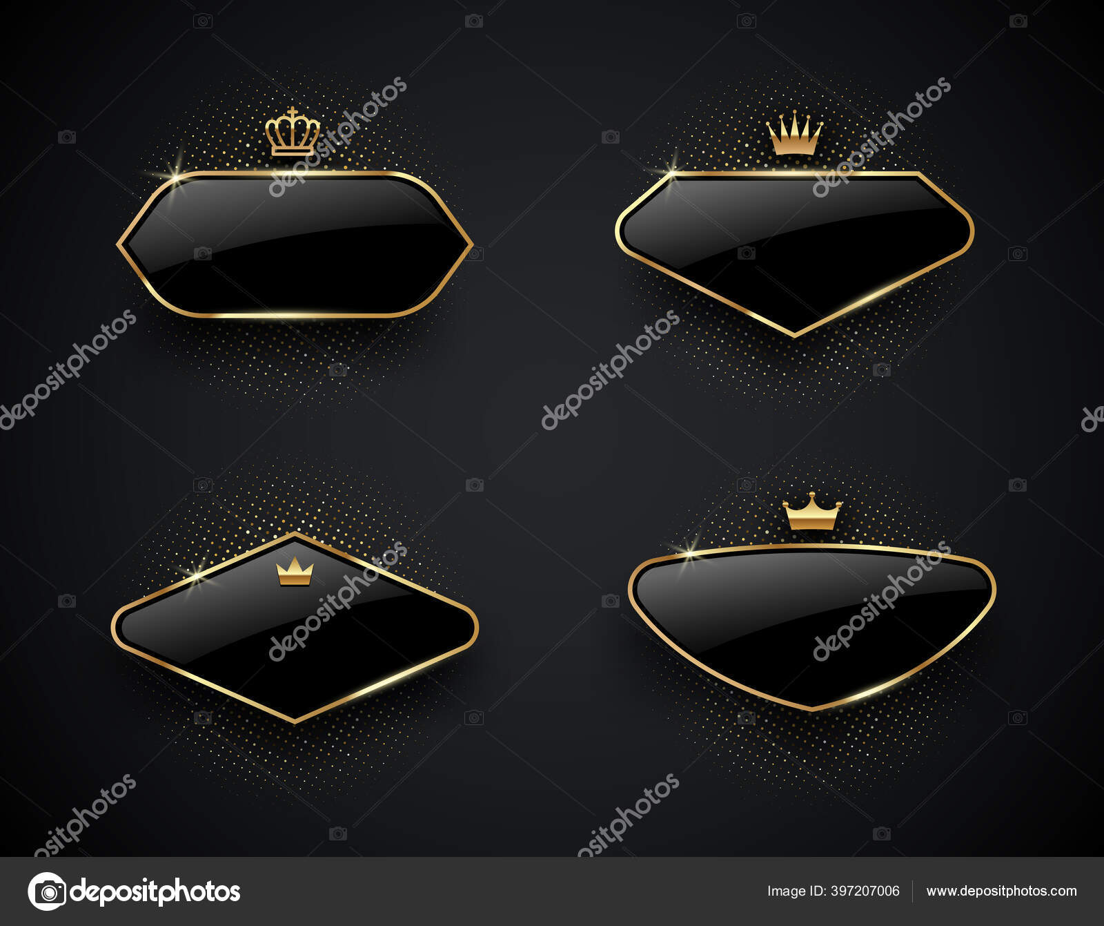 Luxury Black Glass Labels Golden Crown Frame Black Background Premium ...