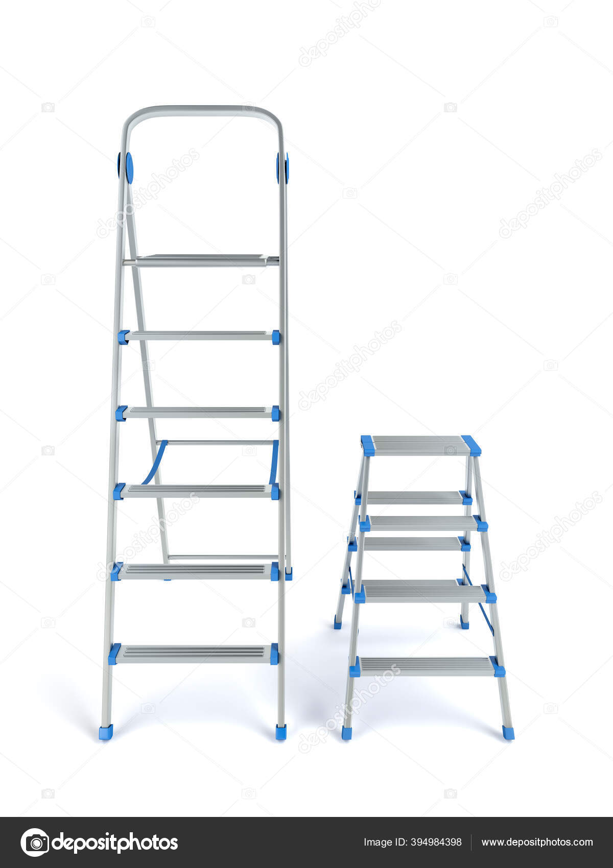 Two Aluminum Stepladders Different Sizes White Background Stock Photo ...